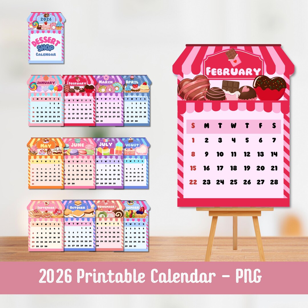 Dessert Shop Calendar, Printable Calendar, Cute Calendar, Calendar 2026 ...