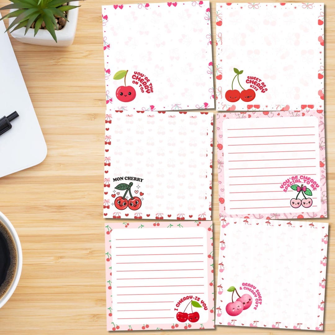 Cherry Notepad, Sweet Notes Notepad, Printable Notepad, Kawaii Memo ...