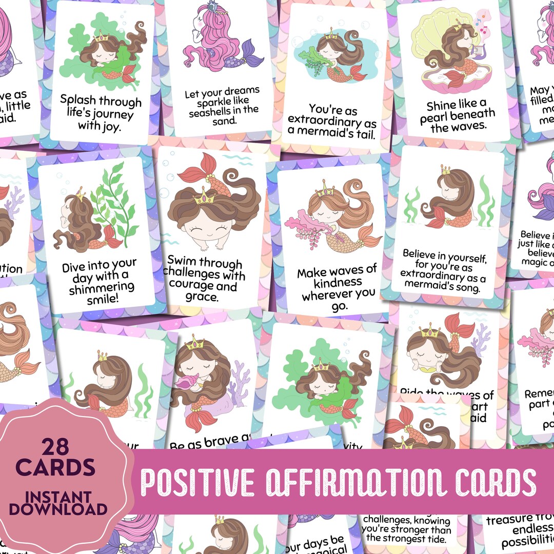 Mermaid Positive Affirmation Cards Printable for Children, Quotes Back ...