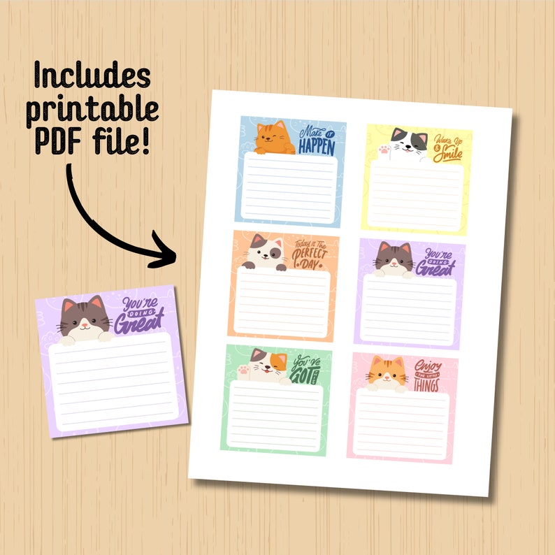 Peeking Cat Printable Memo Pad , Positive Affirmation Printable Notepad ...