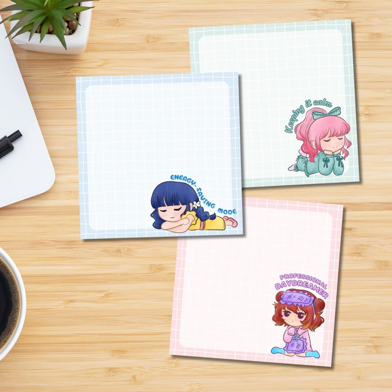 Cozy Girl Printable Notepad, Chibi Memo Pad, Cute Girl Notepad ...