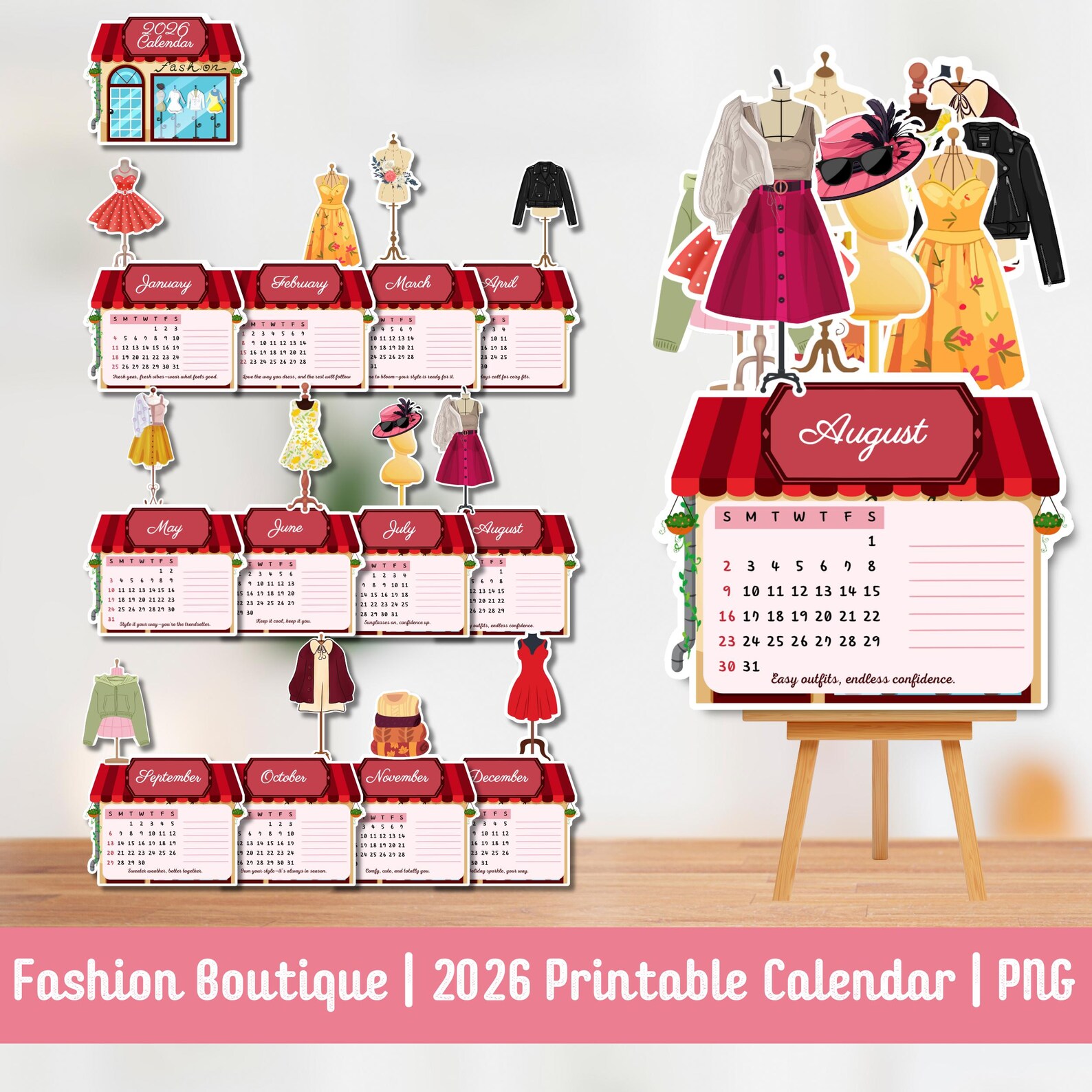 Fashion Boutique Calendar, Printable Calendar, Cute Calendar, Calendar ...