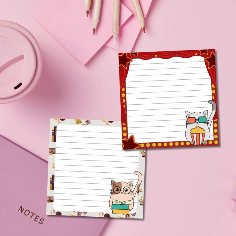 Cat Printables, Cute Cat Printable Notepad, Kawaii Memo Pad, Cat ...