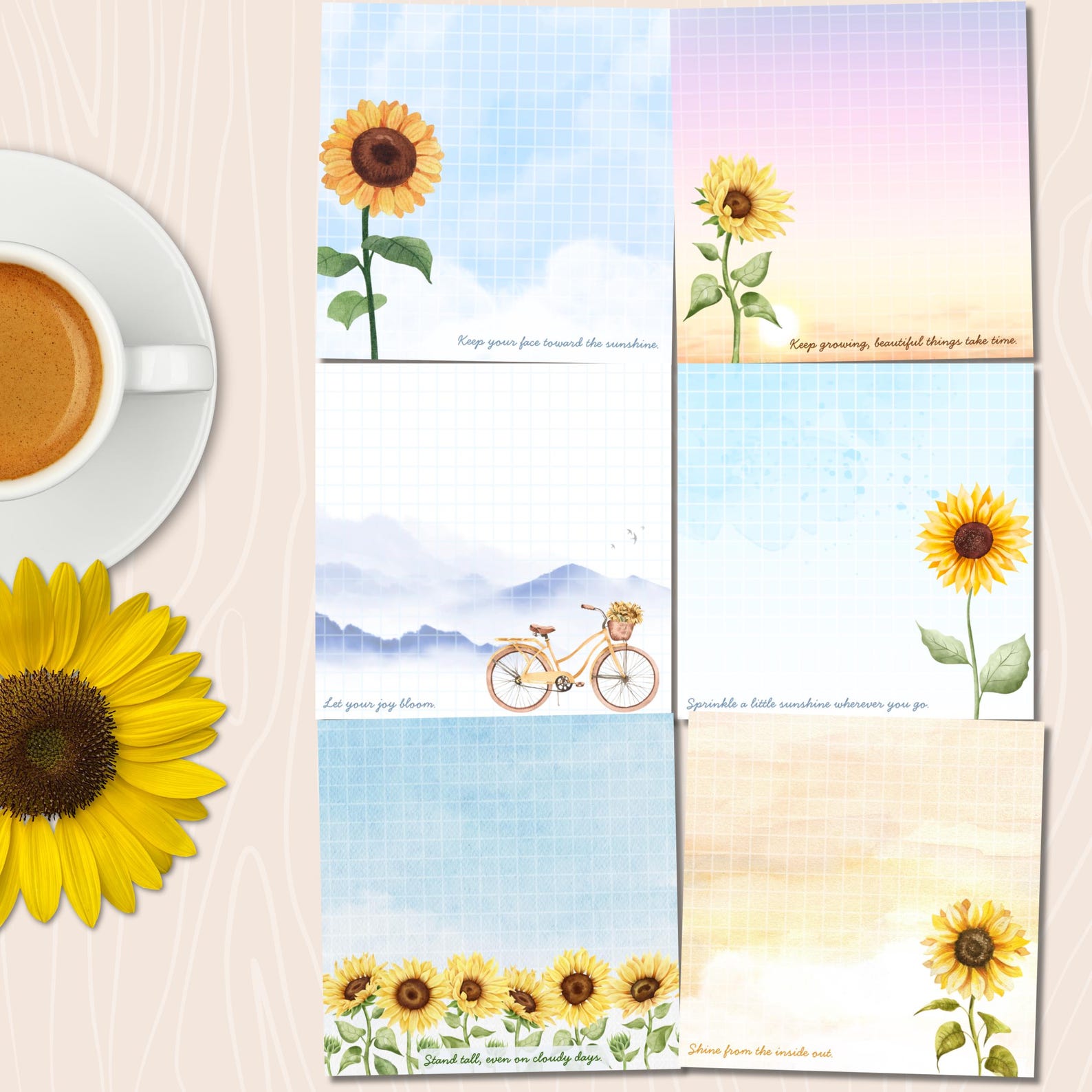 Sunflower Notepad, Printable Notepad, Sunflower Print, Cute Stationery ...
