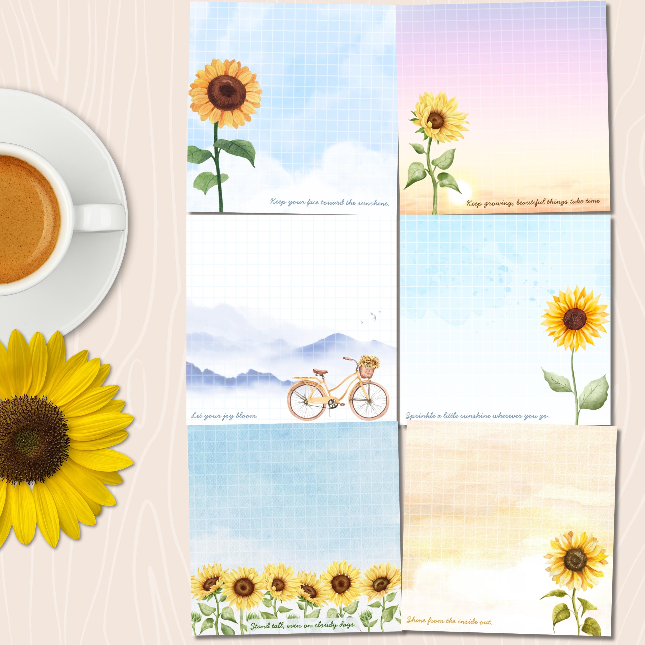 Sunflower Notepad, Printable Notepad, Sunflower Print, Cute Stationery ...