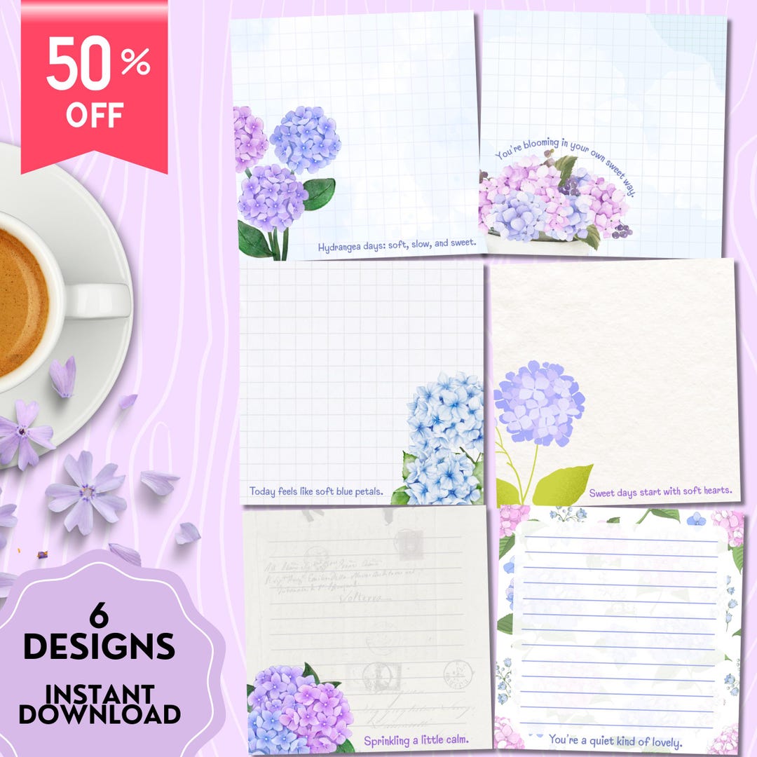 Hydrangea Notepad, Flower Notepad, Printable Notepad, Floral Print ...