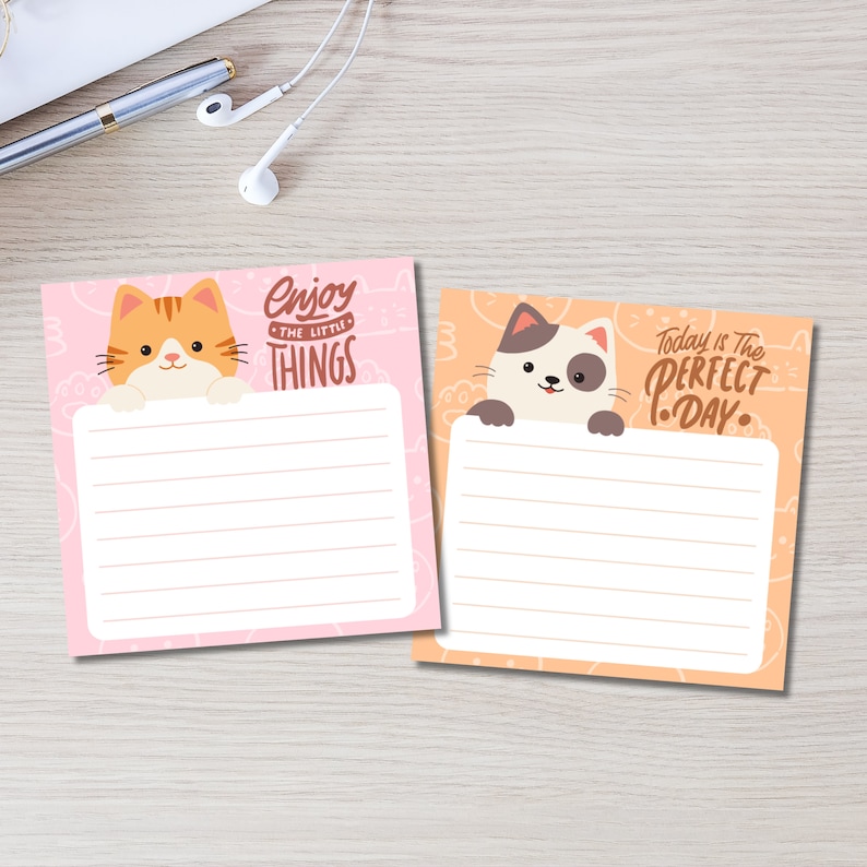Peeking Cat Printable Memo Pad , Positive Affirmation Printable Notepad , Printable Stationery ...