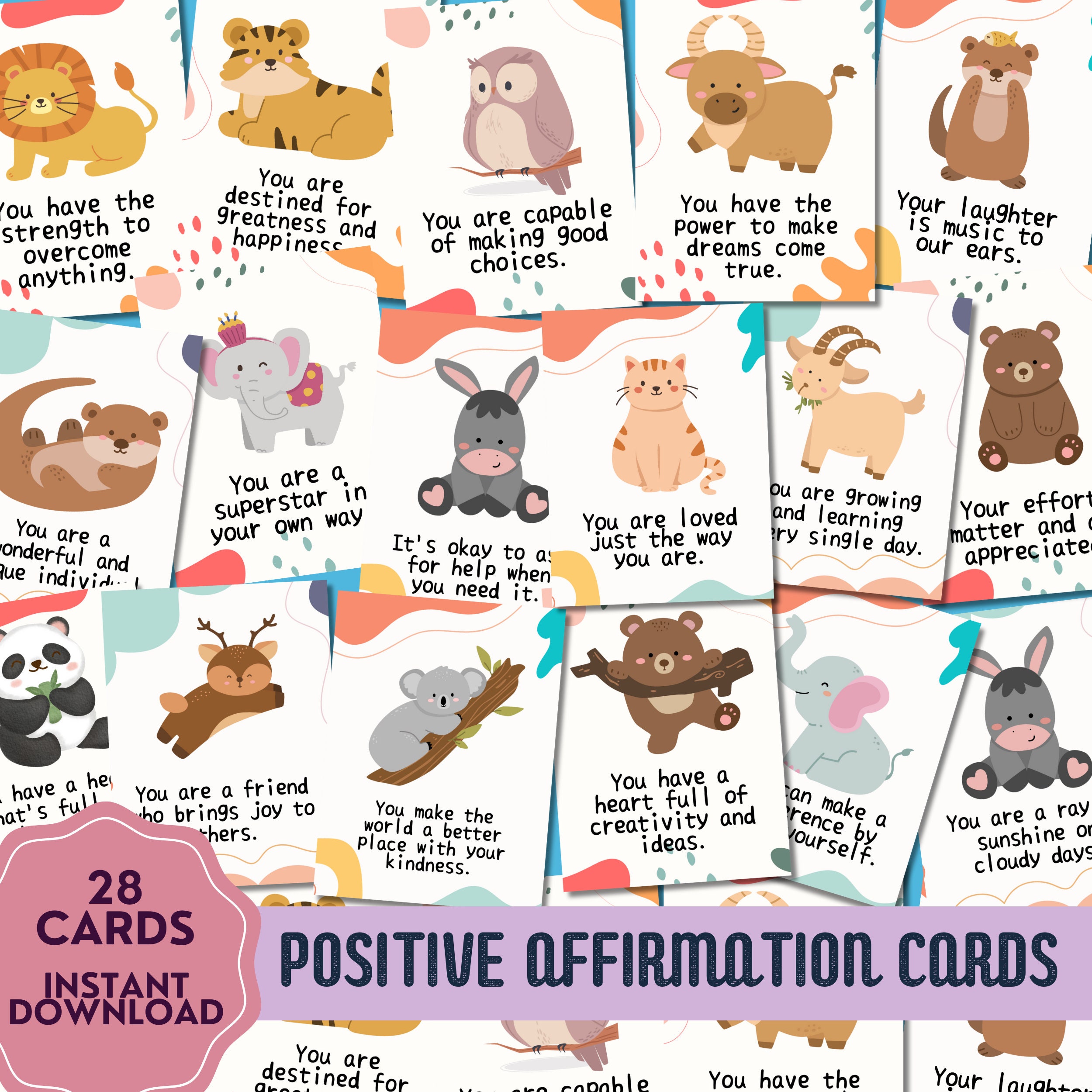 Cute Animals Positive Affirmation Cards Printable for Children, Quotes ...