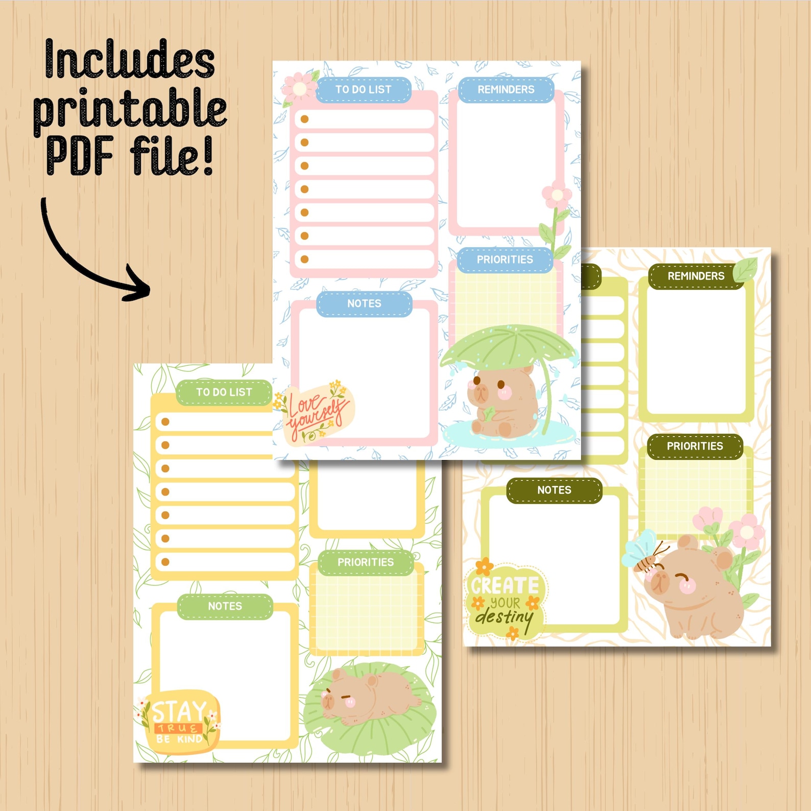 Capybara Planner, Printable Notepad, Kawaii Memo, Daily to Do List ...