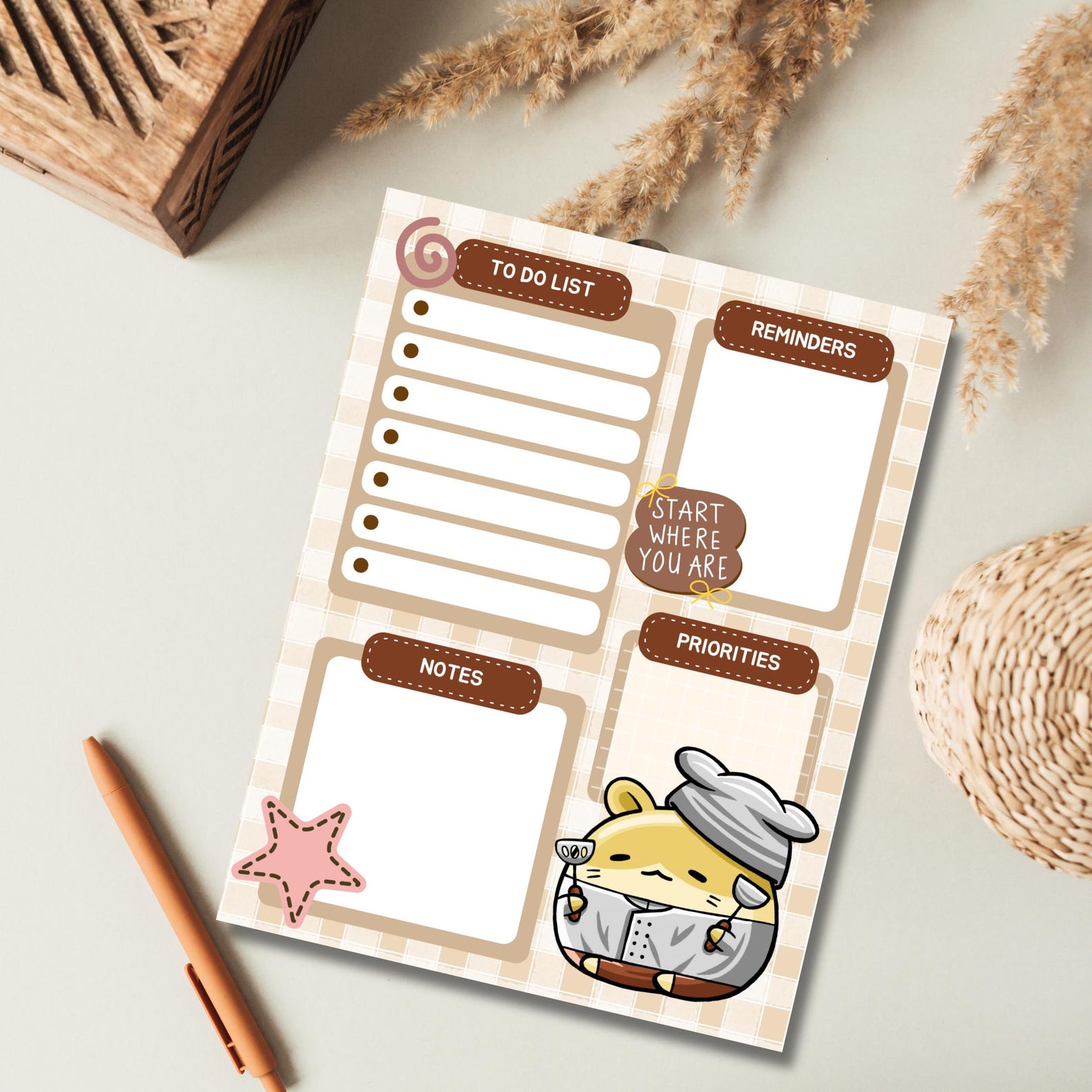 Hamster Planner, Printable Notepad, Kawaii Memo, Daily to Do List ...