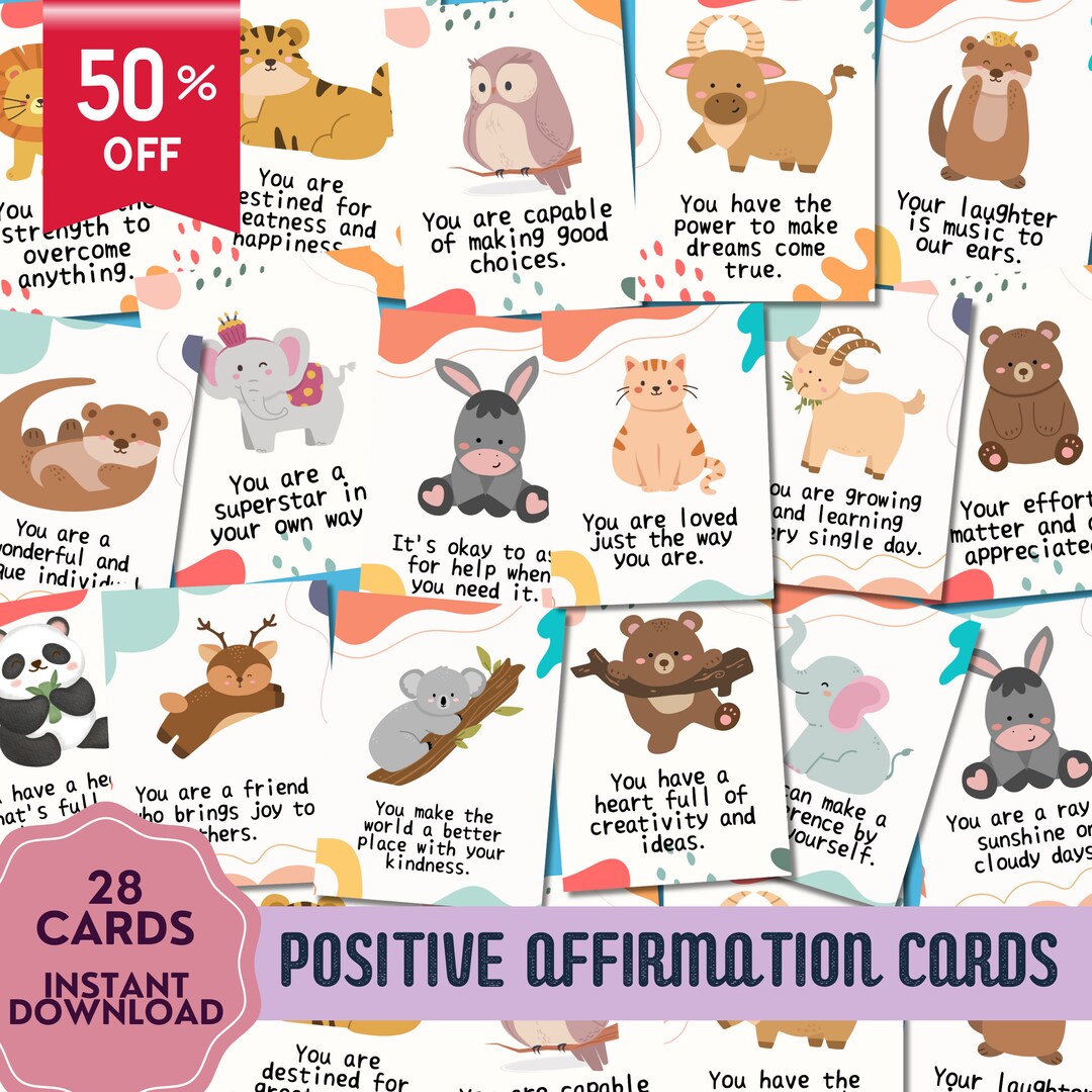 Positive Affirmation Card, Children Affirmation Card, Cute Animals ...