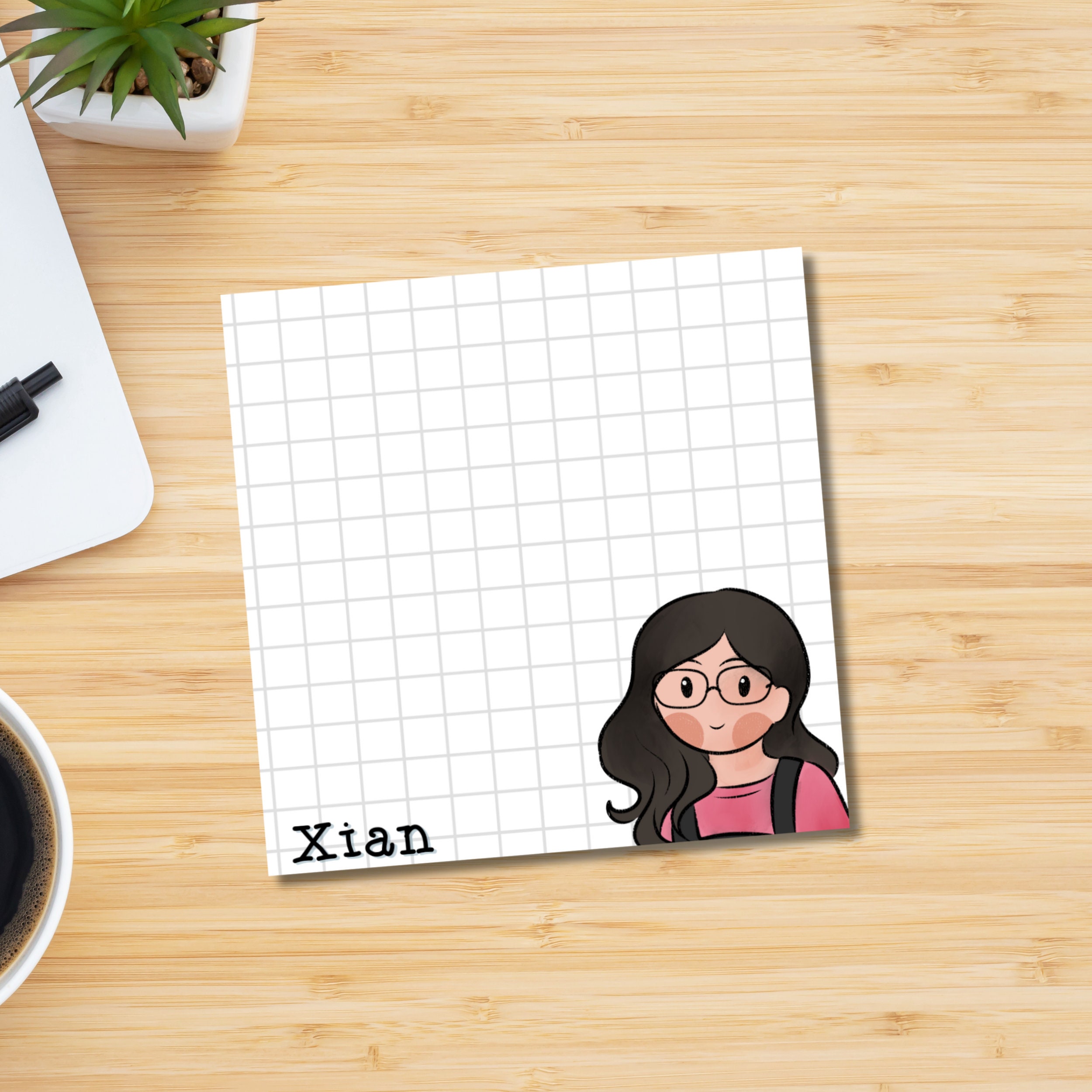 Custom Portrait Illustration Memo Pad, Cute Custom Cartoon Drawing ...