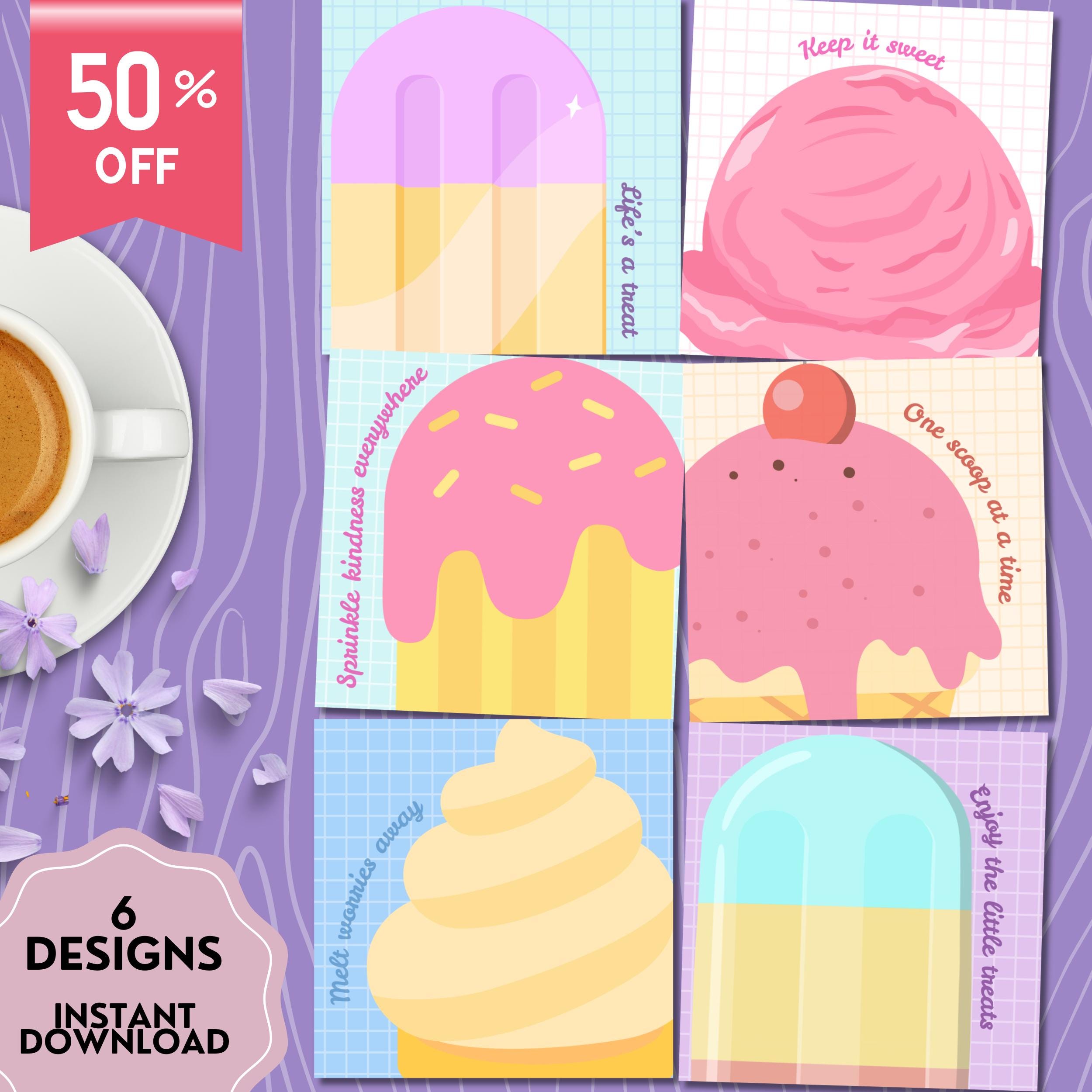 Ice Cream Notepad, Printable Notepad, Dessert Gift, Printable Memo Pad ...