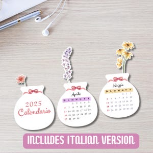 Floral Calendar, Printable Calendar, Cute Calendar, Calendar 2025, Vase ...