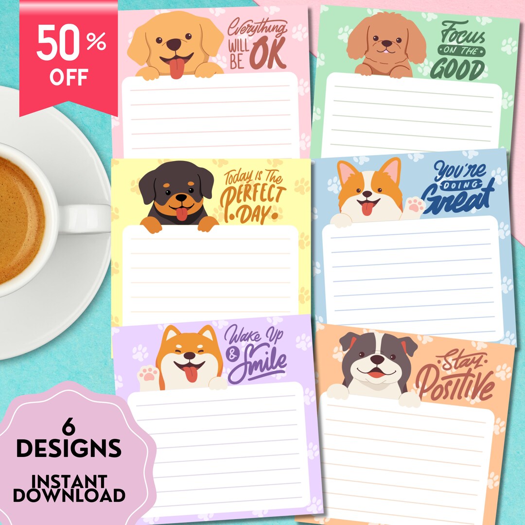 Dog Printable Memo Pad, Peeking Dog Positive Affirmation Printable ...