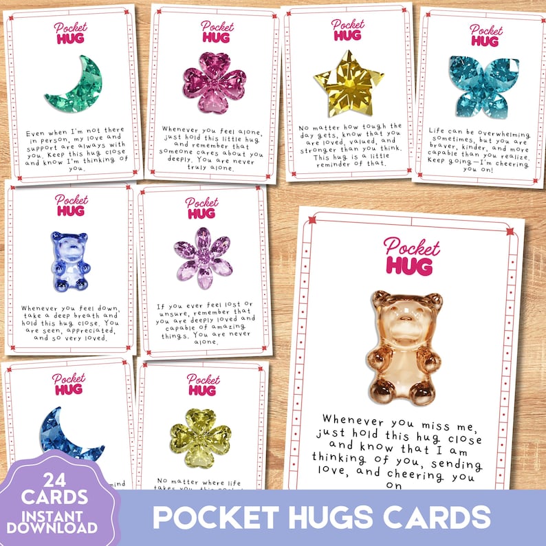 Heart Pocket Hugs Cards, Gem Pocket Hug, Pocket Hug Printable ...