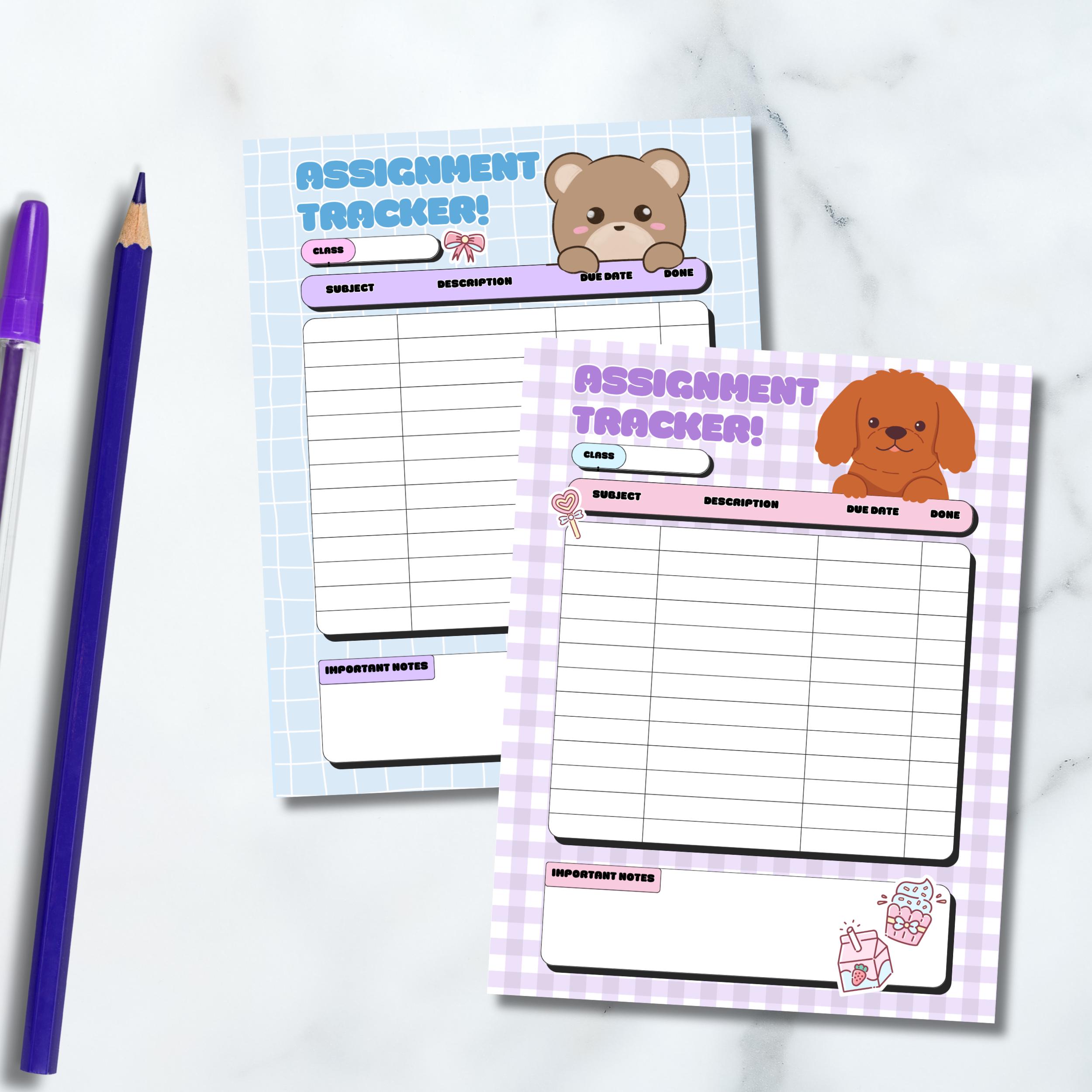 Assignment Tracker, Printable Notepad, Kawaii Memo Pad, Study Planner ...