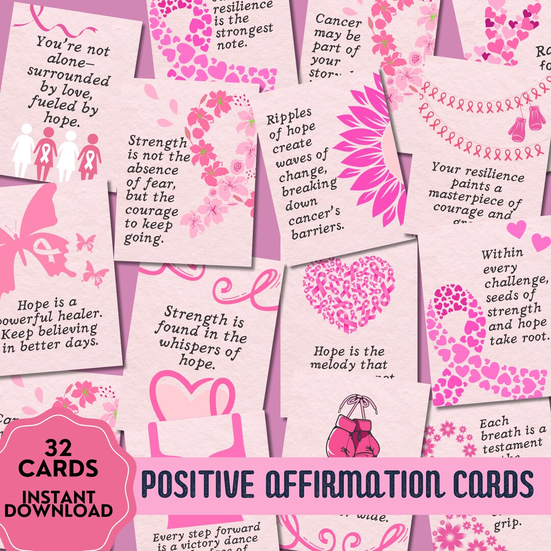 Breast Cancer Awareness Positive Affirmation Cards Printable, Positive ...