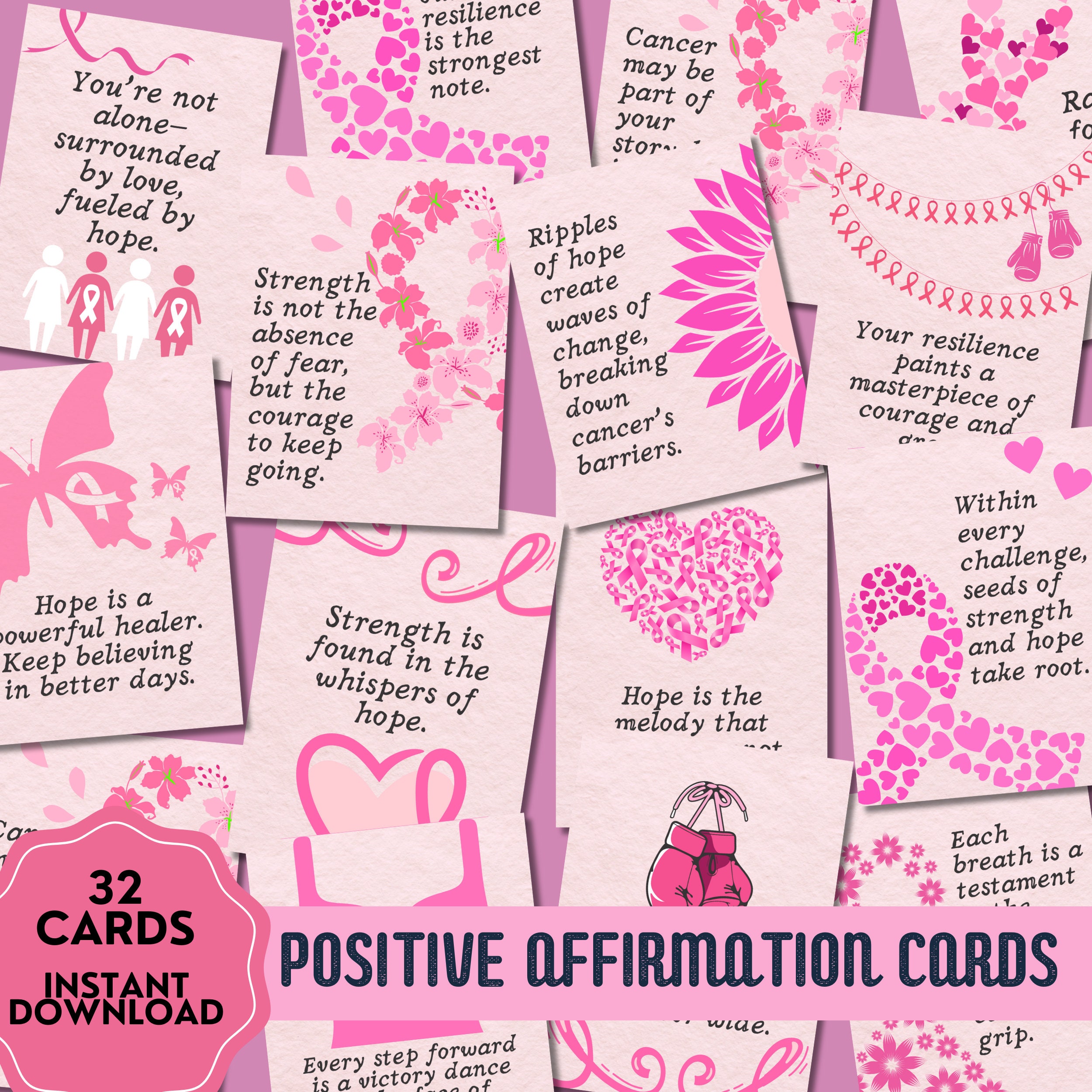 Breast Cancer Awareness Positive Affirmation Cards Printable, Positive ...
