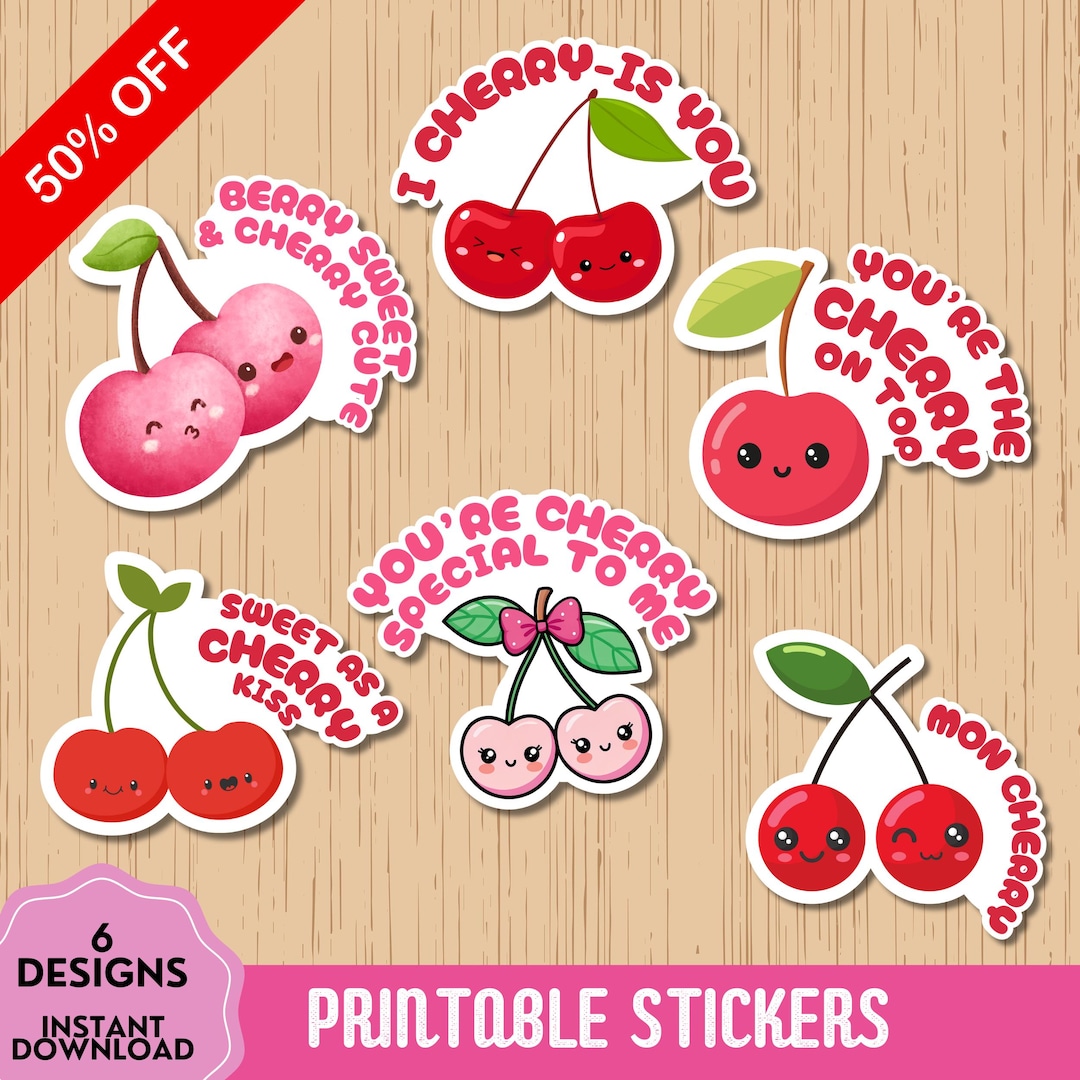 Cherry Stickers, Cute Stickers, Cherry Valentines, Cute Cherries ...