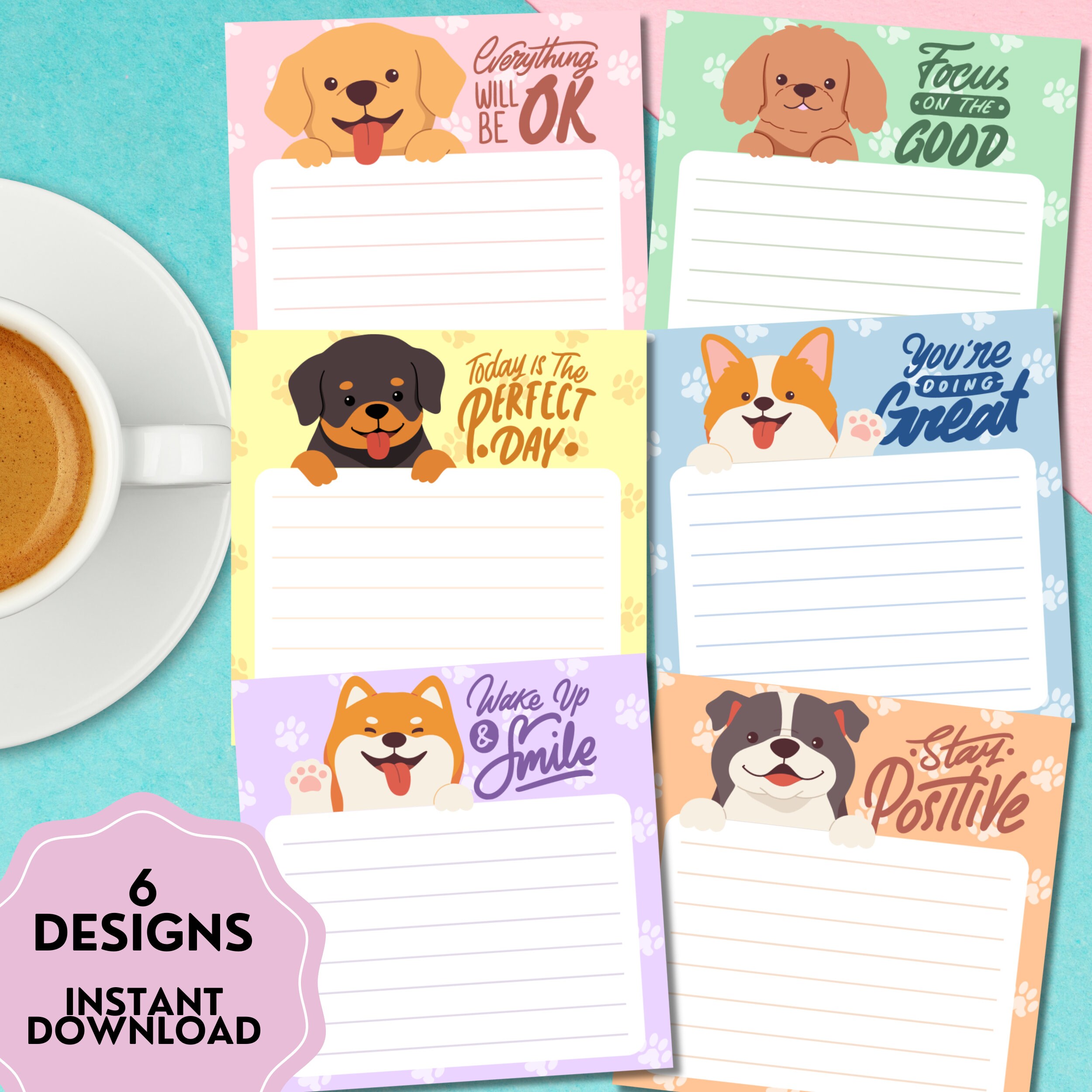 Dog Printable Memo Pad, Peeking Dog Positive Affirmation Printable ...