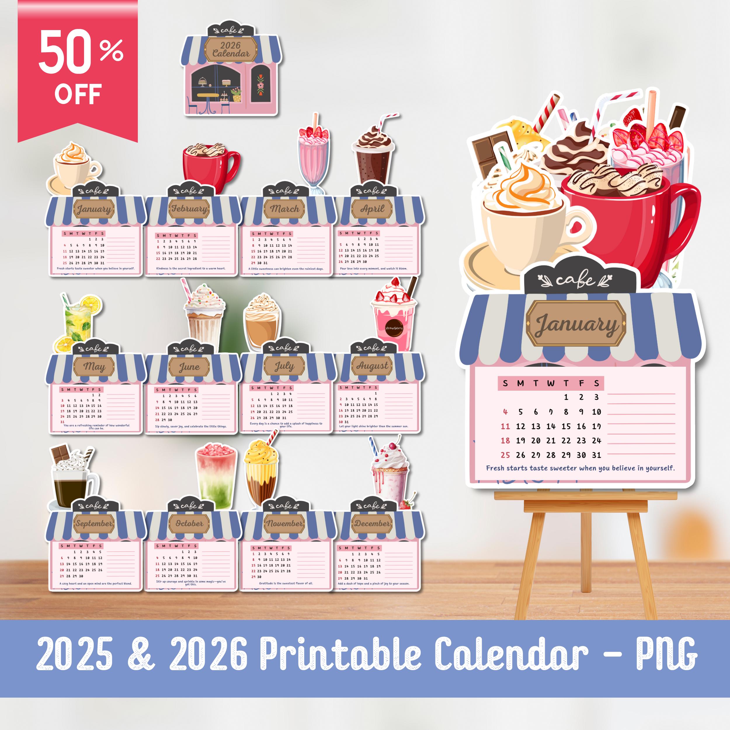 2026 Calendar, Cafe Calendar, Printable Calendar, Cute Calendar ...