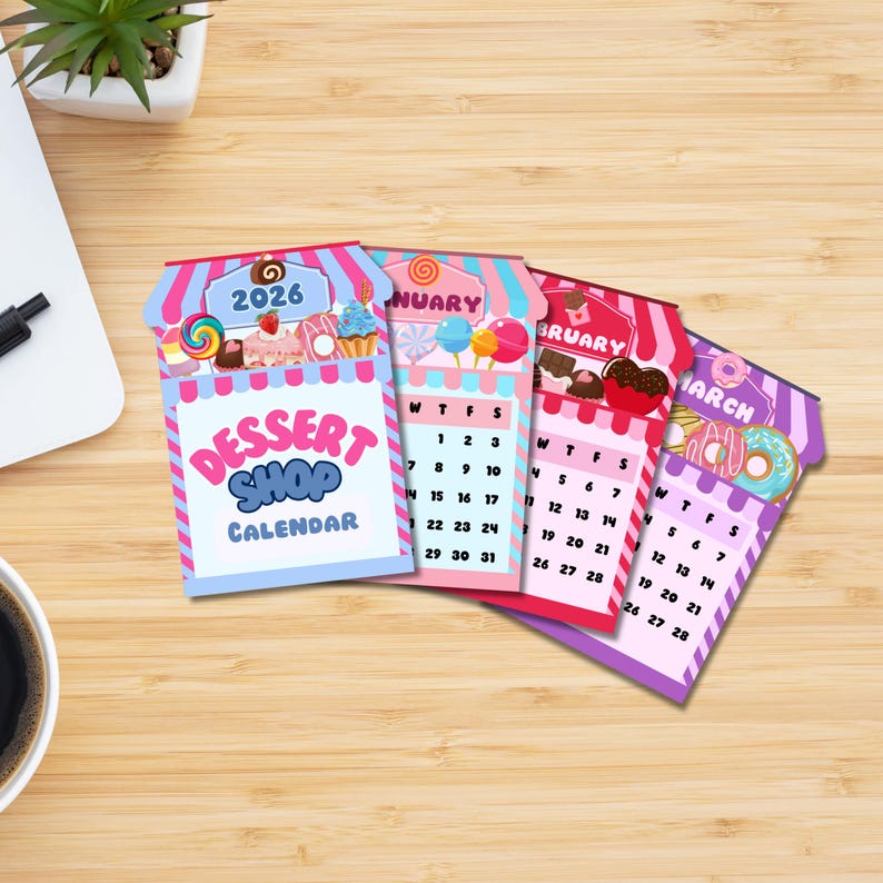 Dessert Shop Calendar, Printable Calendar, Cute Calendar, Calendar 2026 ...