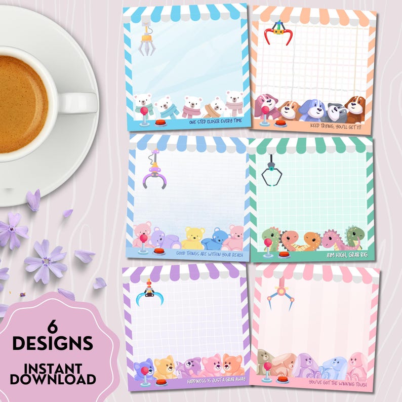 Claw Machine Notepad, Positive Affirmation, Printable Notepad ...