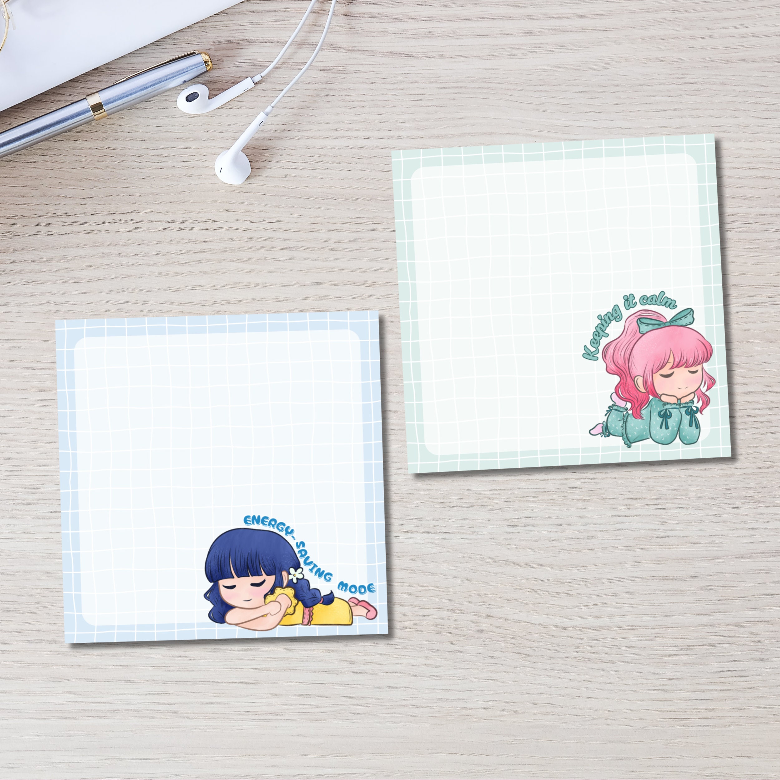 Cozy Girl Printable Notepad, Chibi Memo Pad, Cute Girl Notepad ...