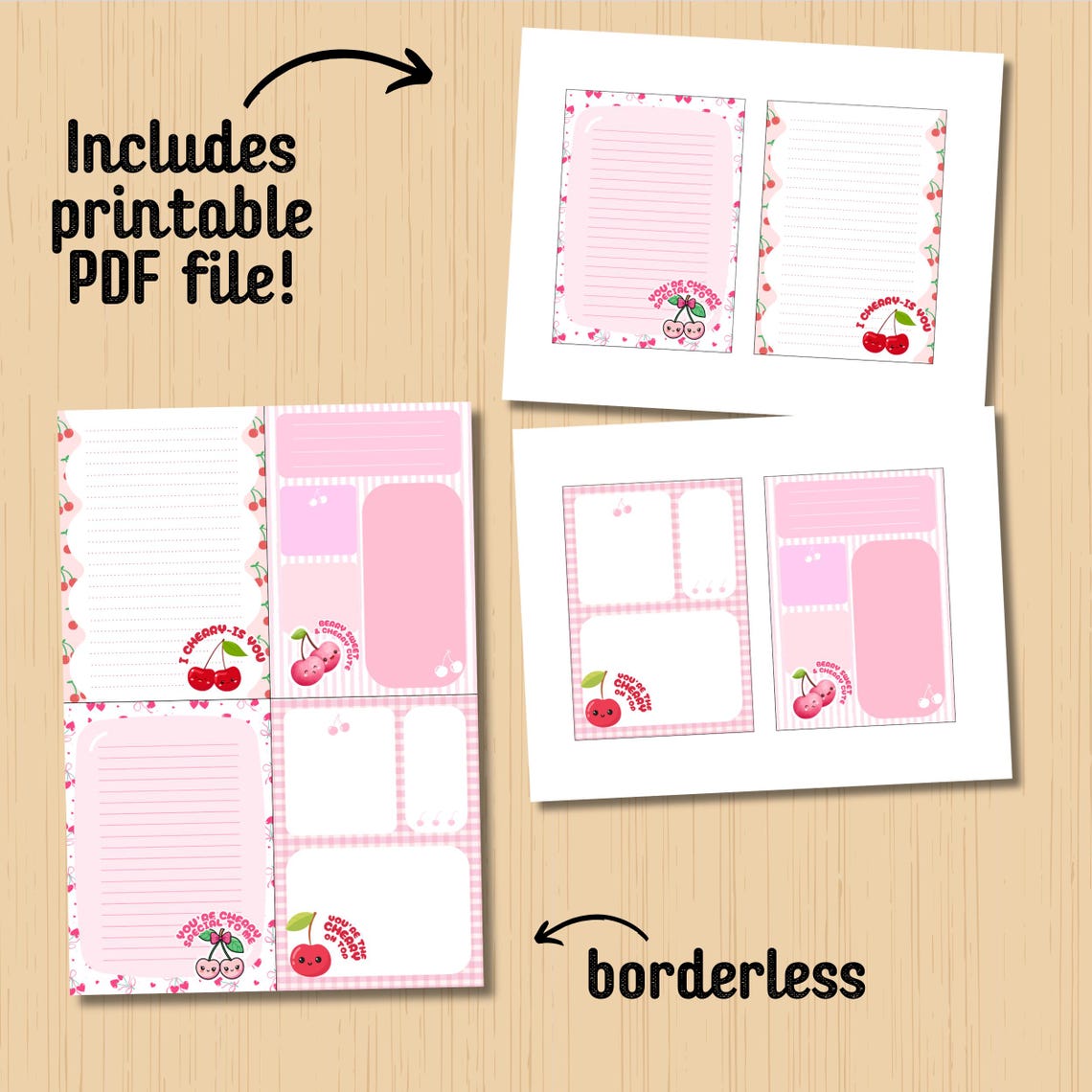 Cherry Notepad, Cherry Design, Cherry Print, Positive Printable Notepad ...
