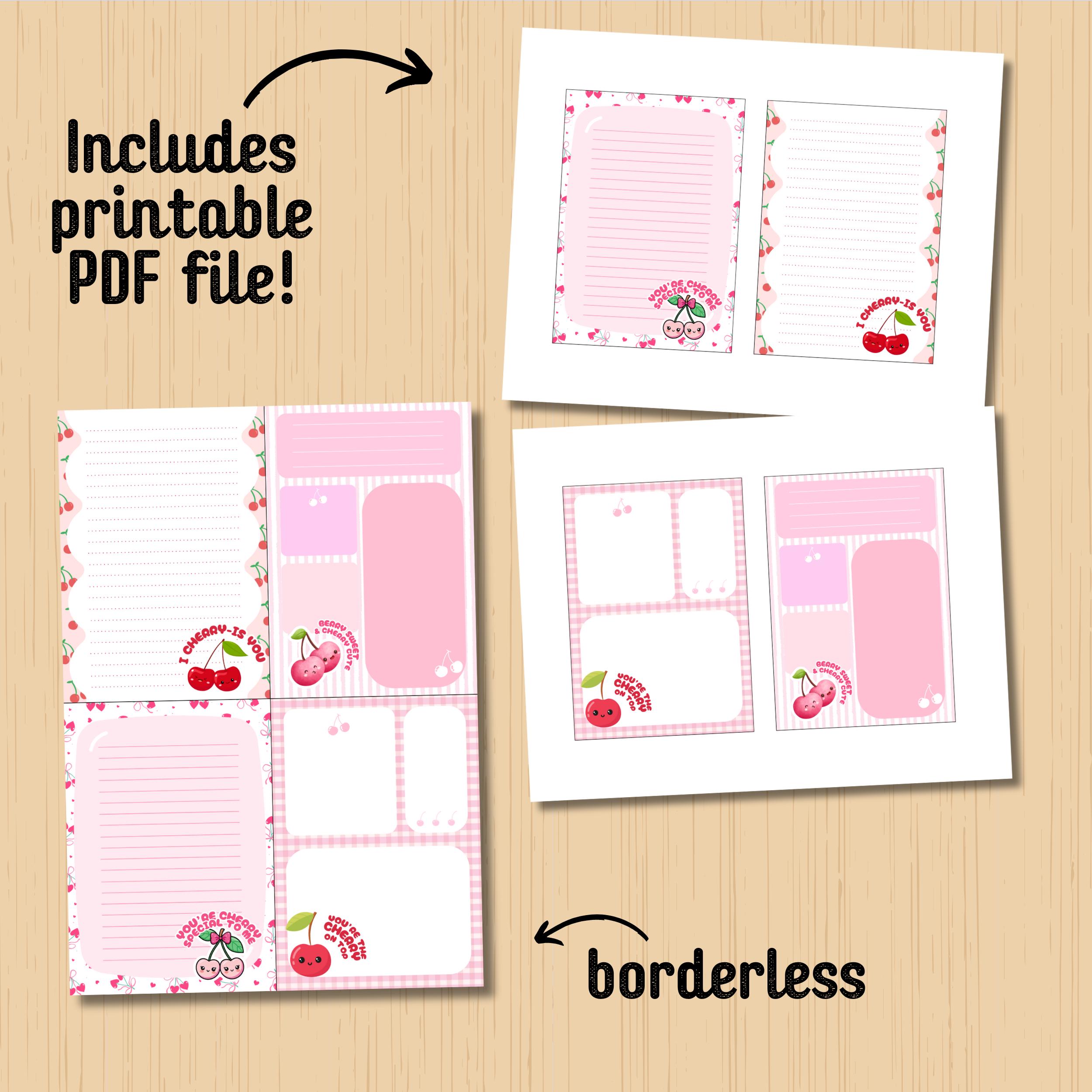 Cherry Notepad, Cherry Design, Cherry Print, Positive Printable Notepad ...