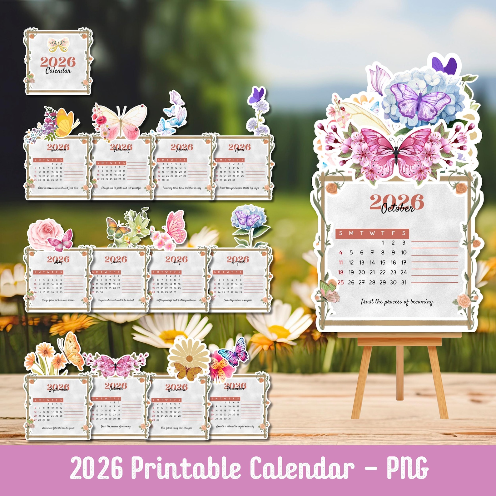 2026 Calendar, Butterfly Calendar, Printable Calendar, Cute Calendar ...