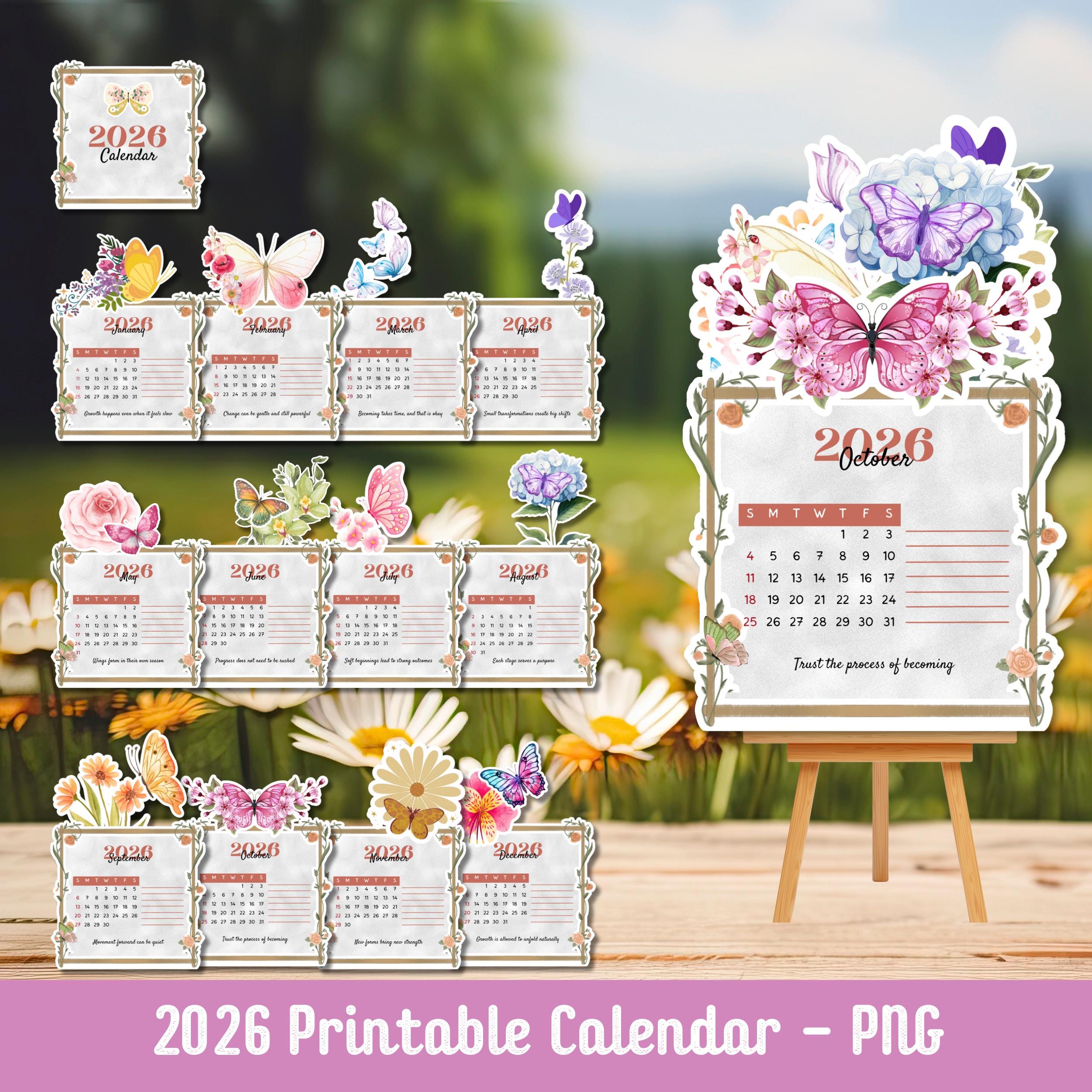 2026 Calendar, Butterfly Calendar, Printable Calendar, Cute Calendar ...