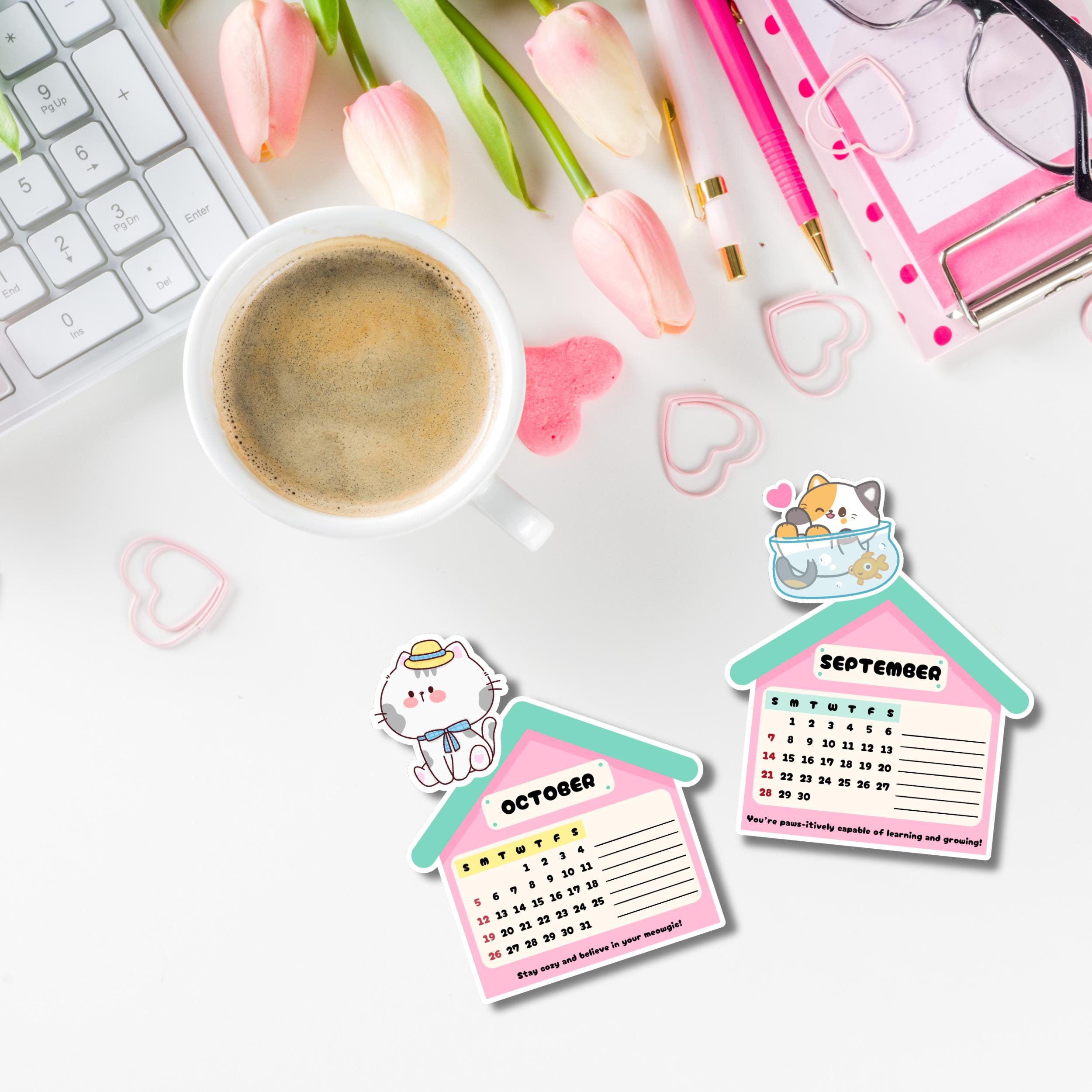 Cat Calendar, Kawaii Cat Calendar, Printable Calendar, Cute Calendar ...