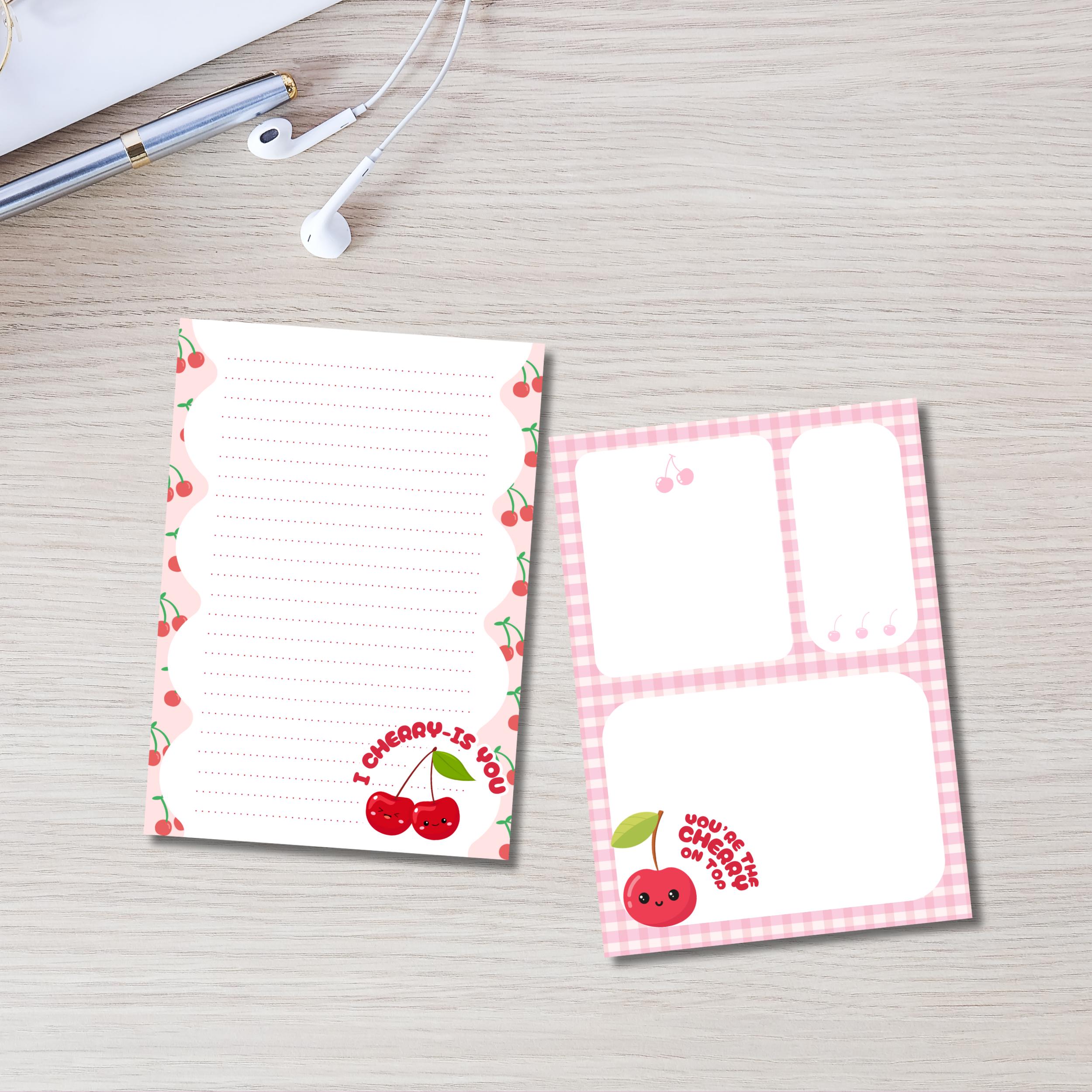 Cherry Notepad, Cherry Design, Cherry Print, Positive Printable Notepad ...