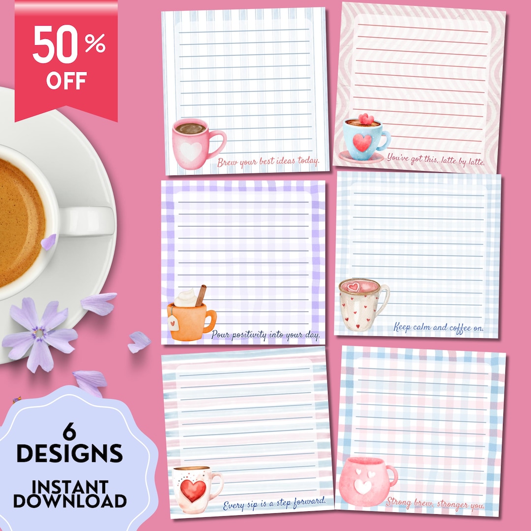 Coffee Notepad, Printable Notepad, Coffee Lover Gift, Printable Memo ...