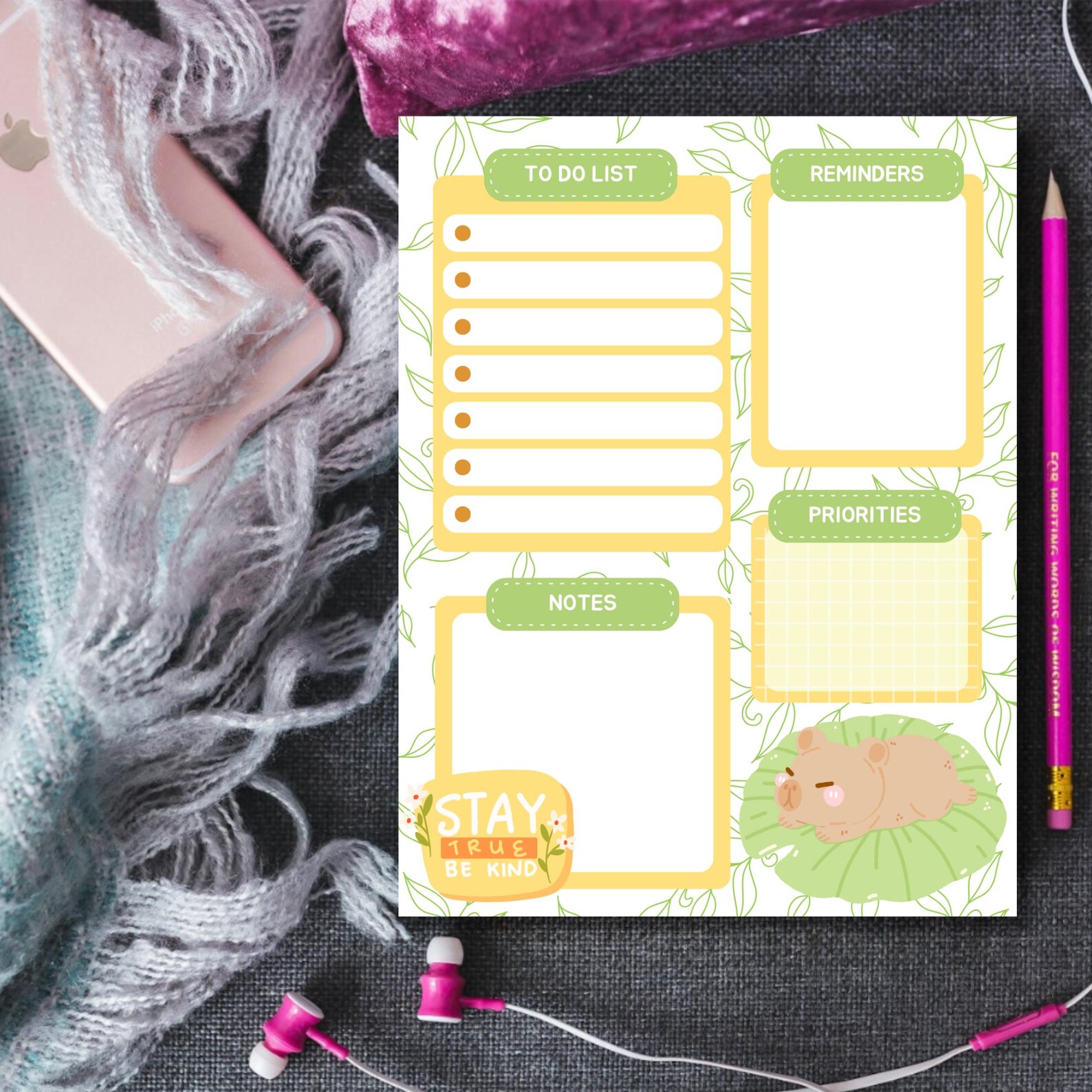 Capybara Planner, Printable Notepad, Kawaii Memo, Daily to Do List ...