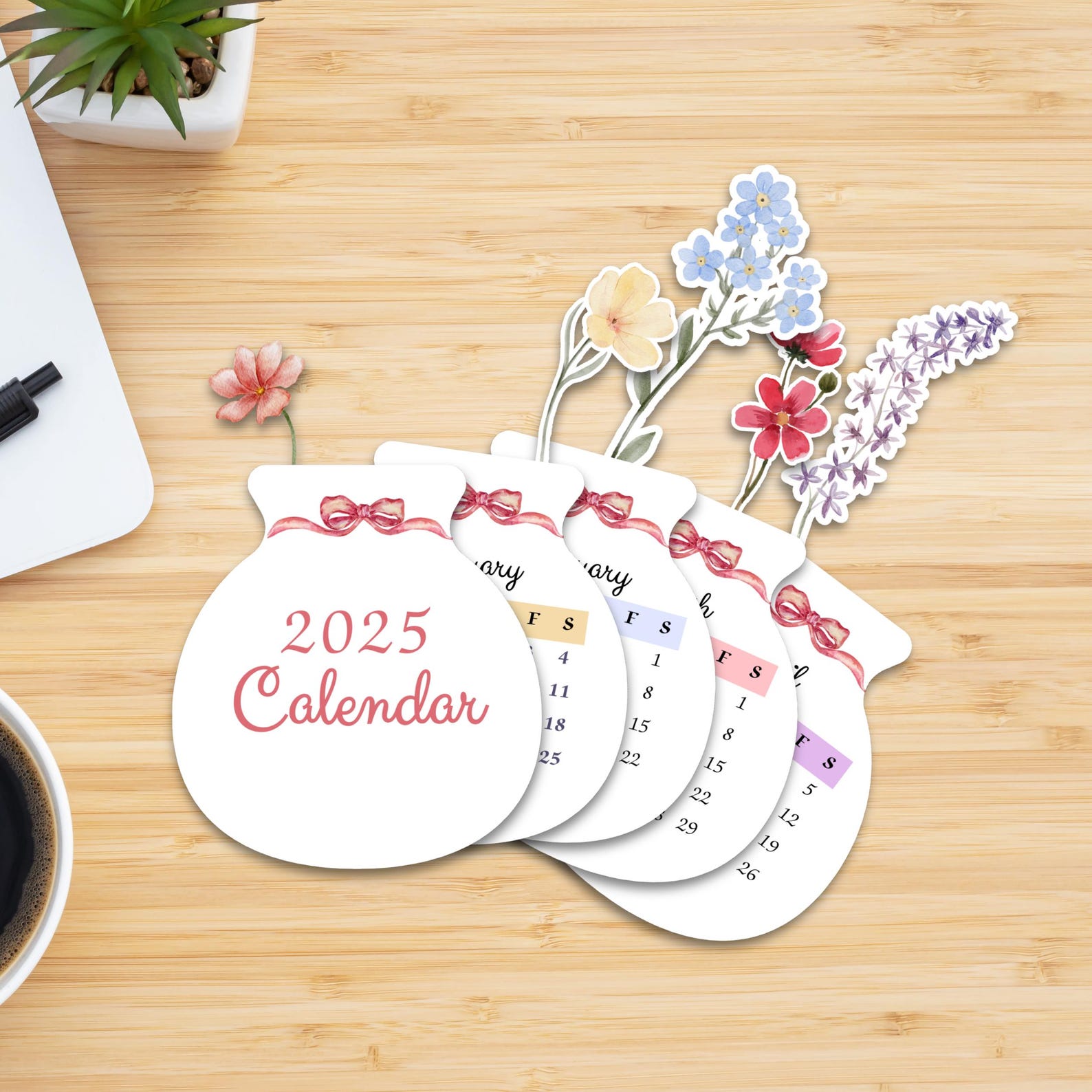 Floral Calendar, Printable Calendar, Cute Calendar, Calendar 2025, Vase ...