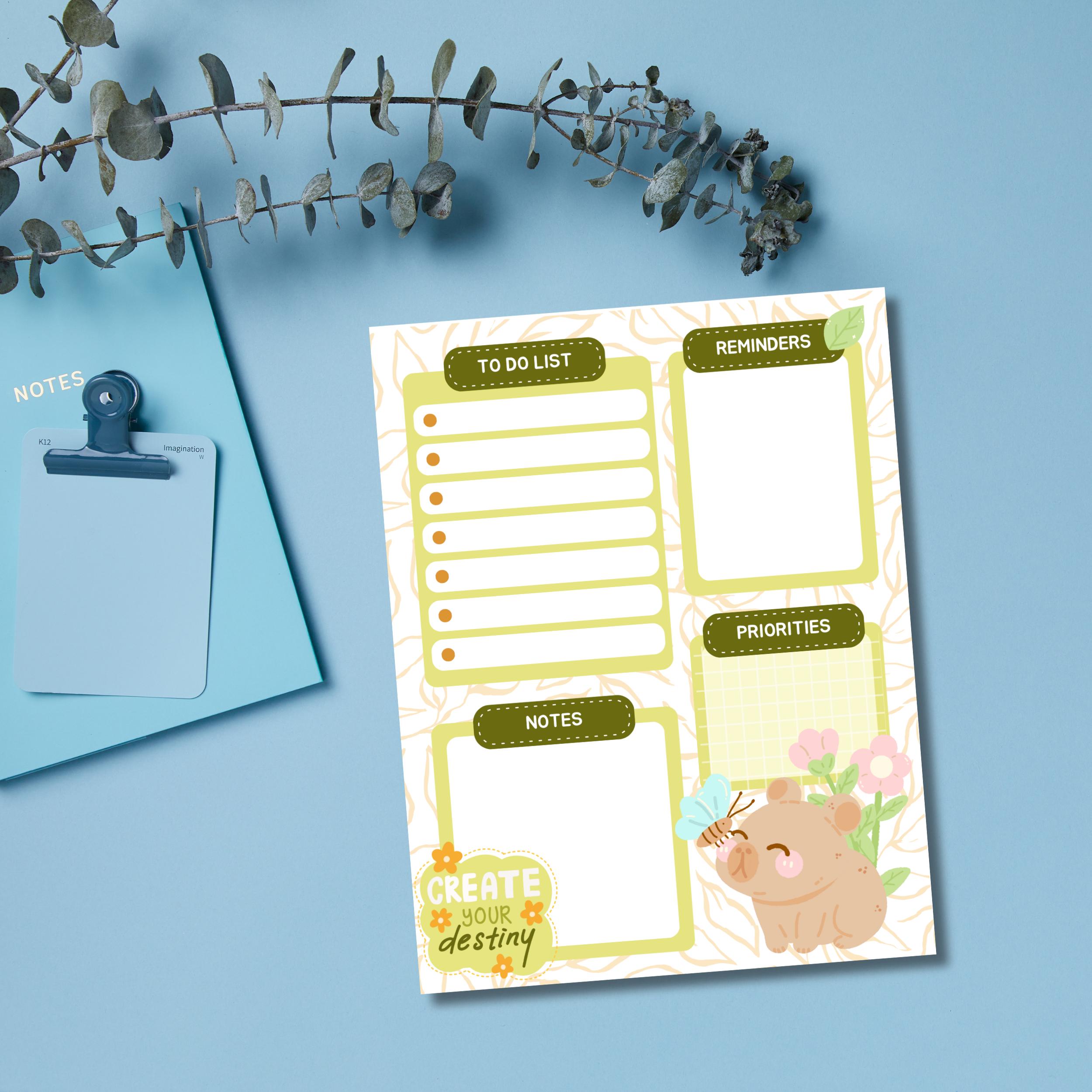 Capybara Planner, Printable Notepad, Kawaii Memo, Daily to Do List ...