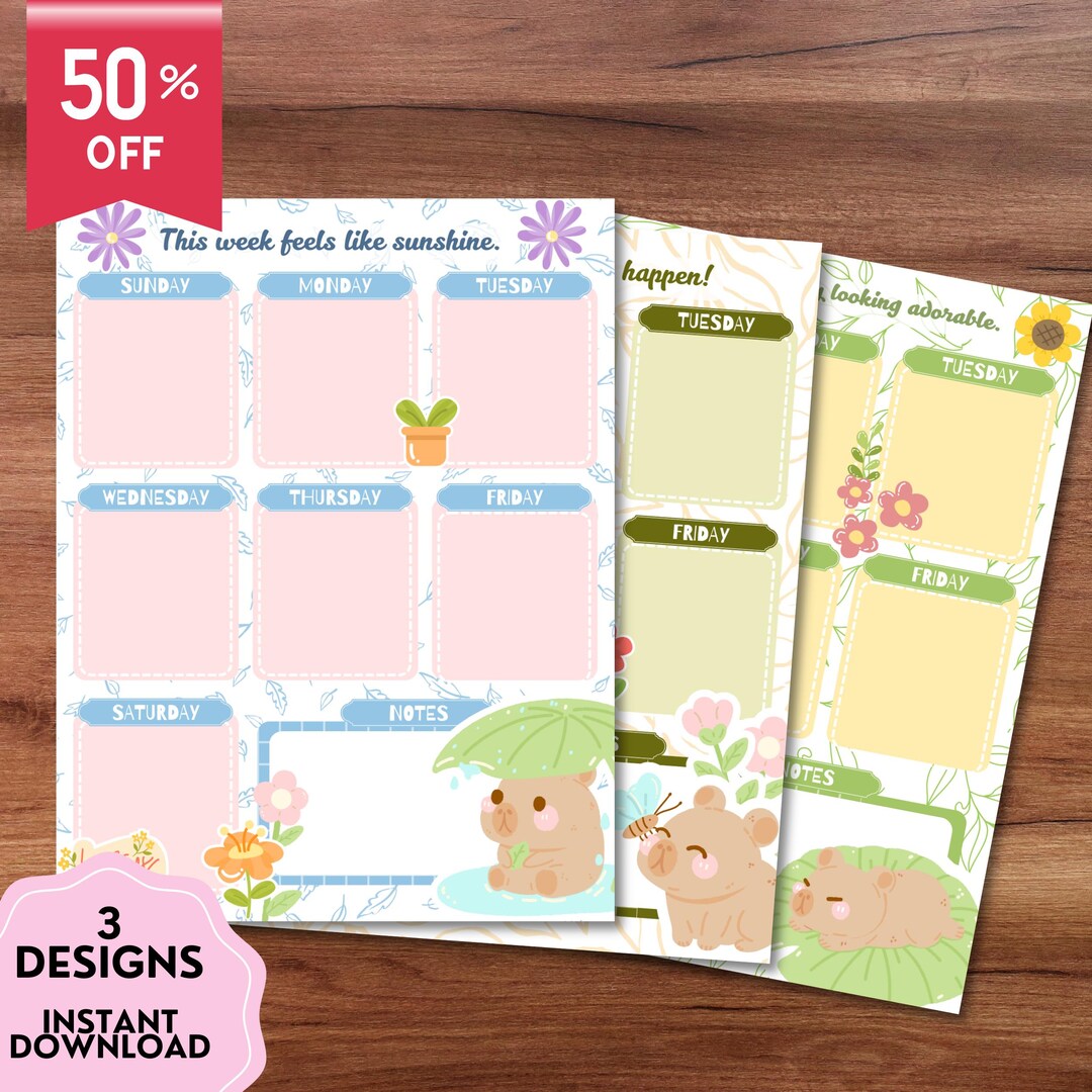 Capybara Weekly Planner, Printable Notepad, Kawaii Memo, to Do List ...