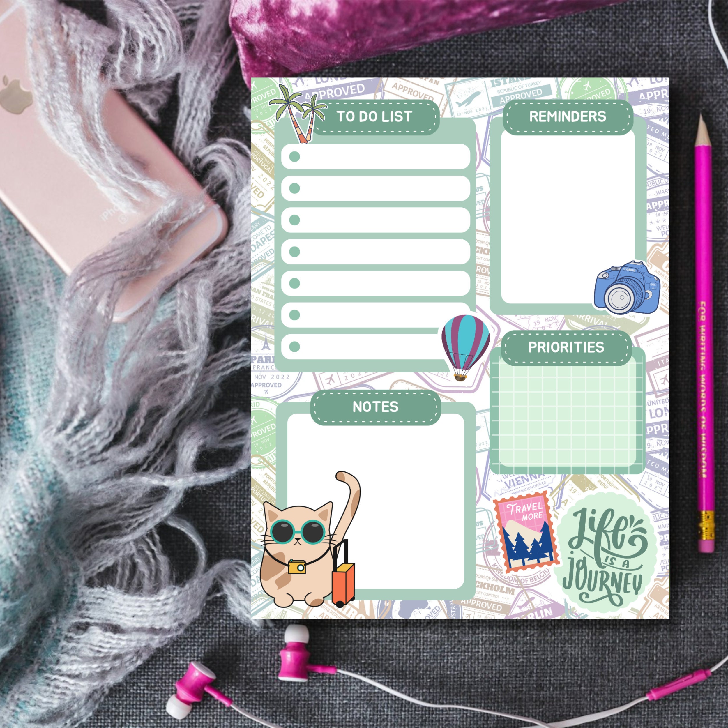 Cute Cat Notepad, Printable Notepad, Kawaii Memo Pad, Cute Daily to Do ...
