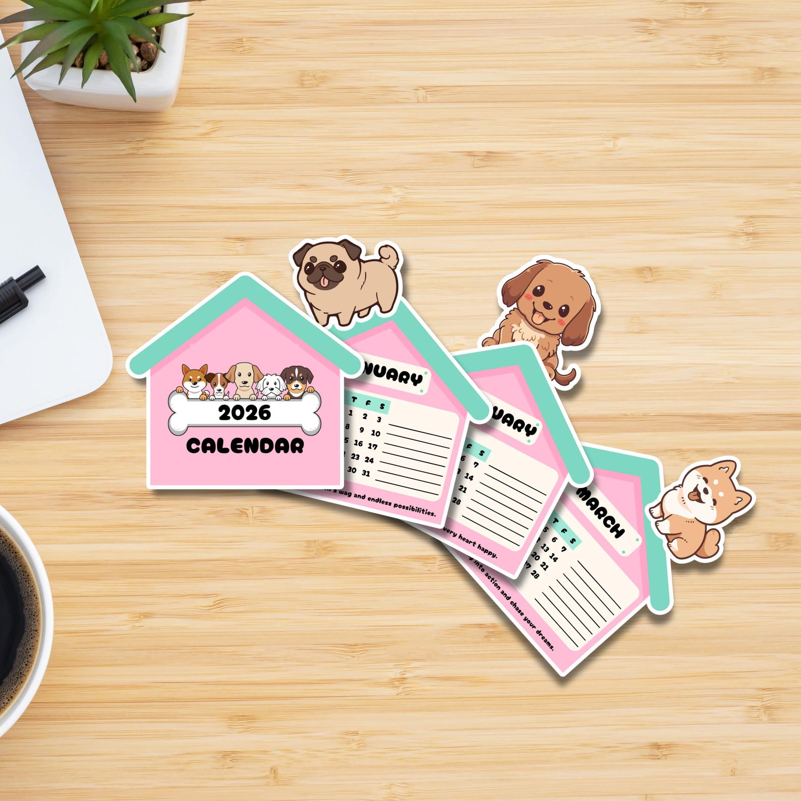 Dog Calendar, Kawaii Calendar, Printable Calendar, Cute Calendar ...