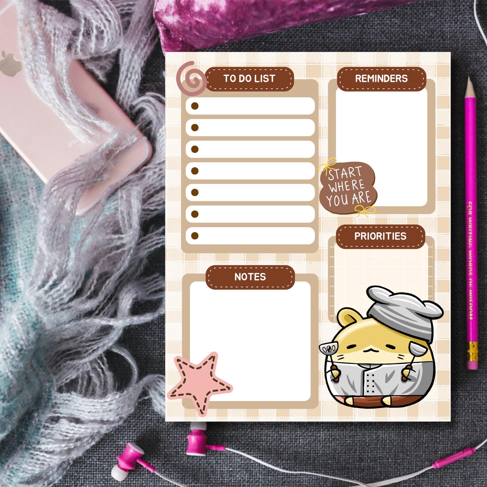 Hamster Planner, Printable Notepad, Kawaii Memo, Daily to Do List ...