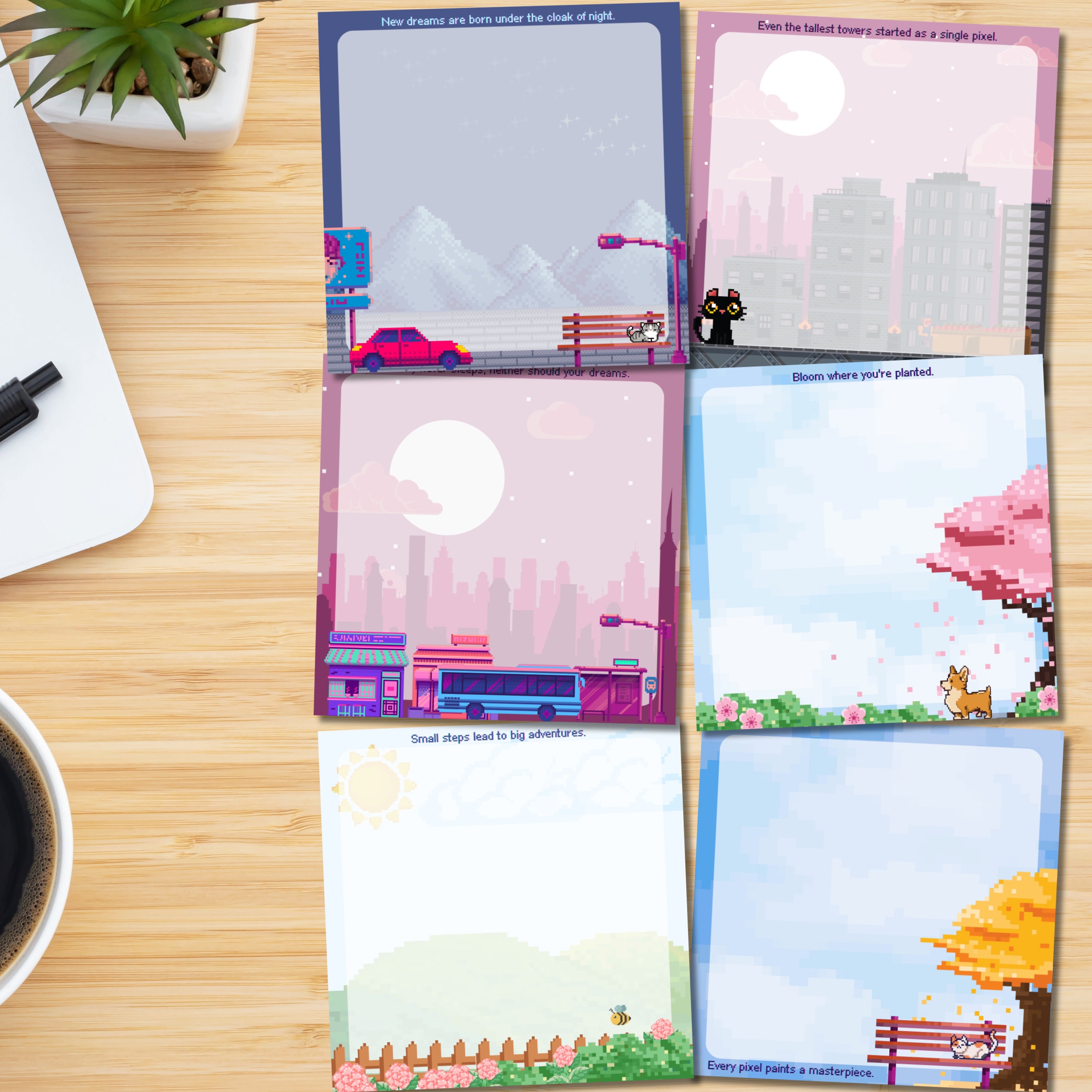 Pixel Positive Printable Notepad, Pixel Art Kawaii Memo, Positive ...