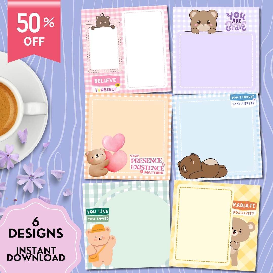 Cute Bear Notepad, Printable Notepad, Cute Stationery, Kawaii Memo ...