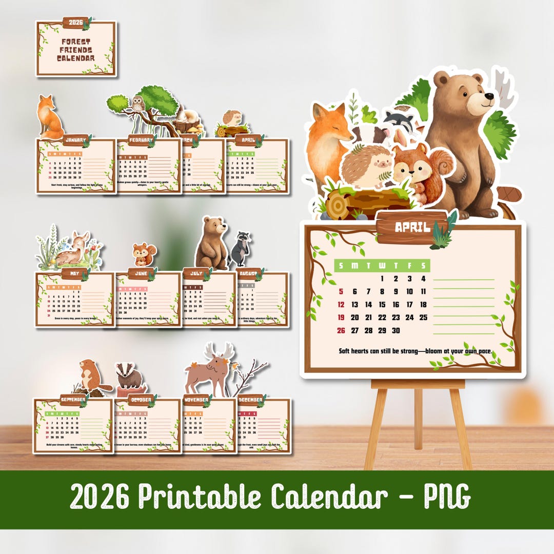 2026 Calendar, Forest Friends Calendar, Printable Calendar, Cute ...