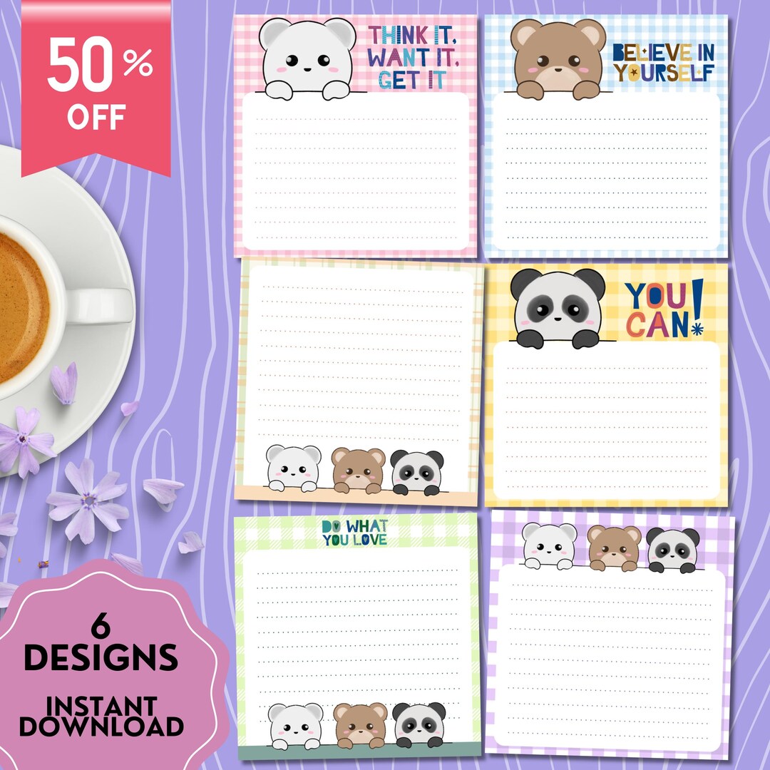 Peeking Bear Notepad, Printable Notepad, Cute Stationery, Kawaii Memo ...