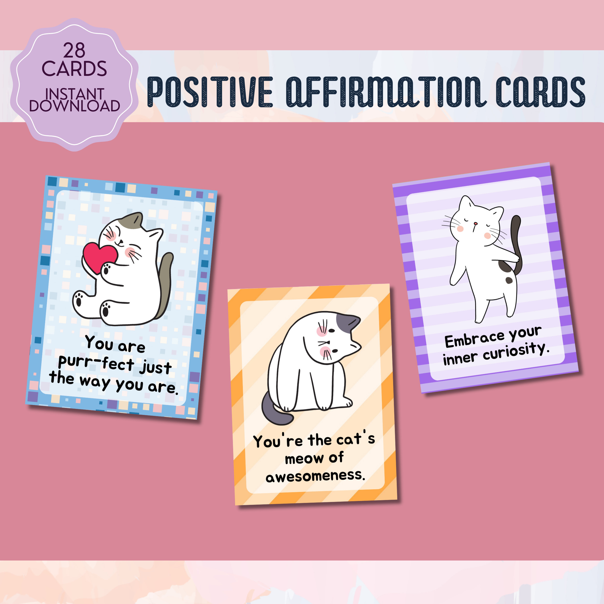 Positive Affirmation Cards Cute Cat Printable for Children, Quotes Back ...