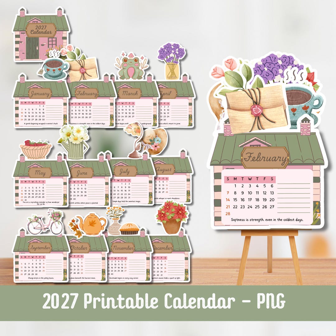 2027 Calendar, Cottagecore Calendar, Printable Calendar, Cute Calendar ...