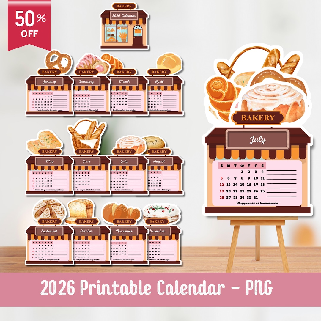 2026 Calendar, Bakery Calendar, Printable Calendar, Cute Calendar, Cute ...
